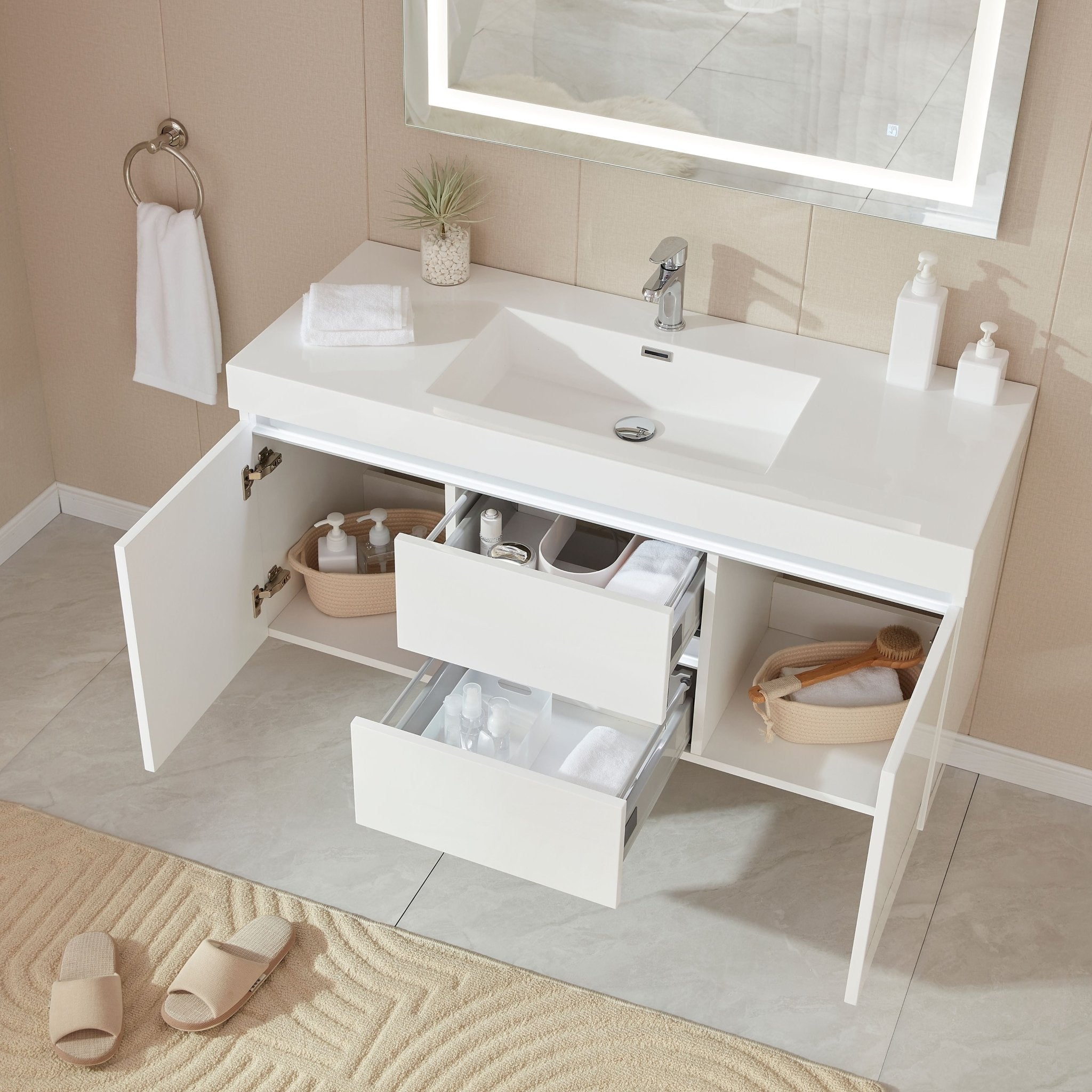 Vanity Art Annecy 48" Glossy White Wall Mounted LED Lighted Vanity Set ...