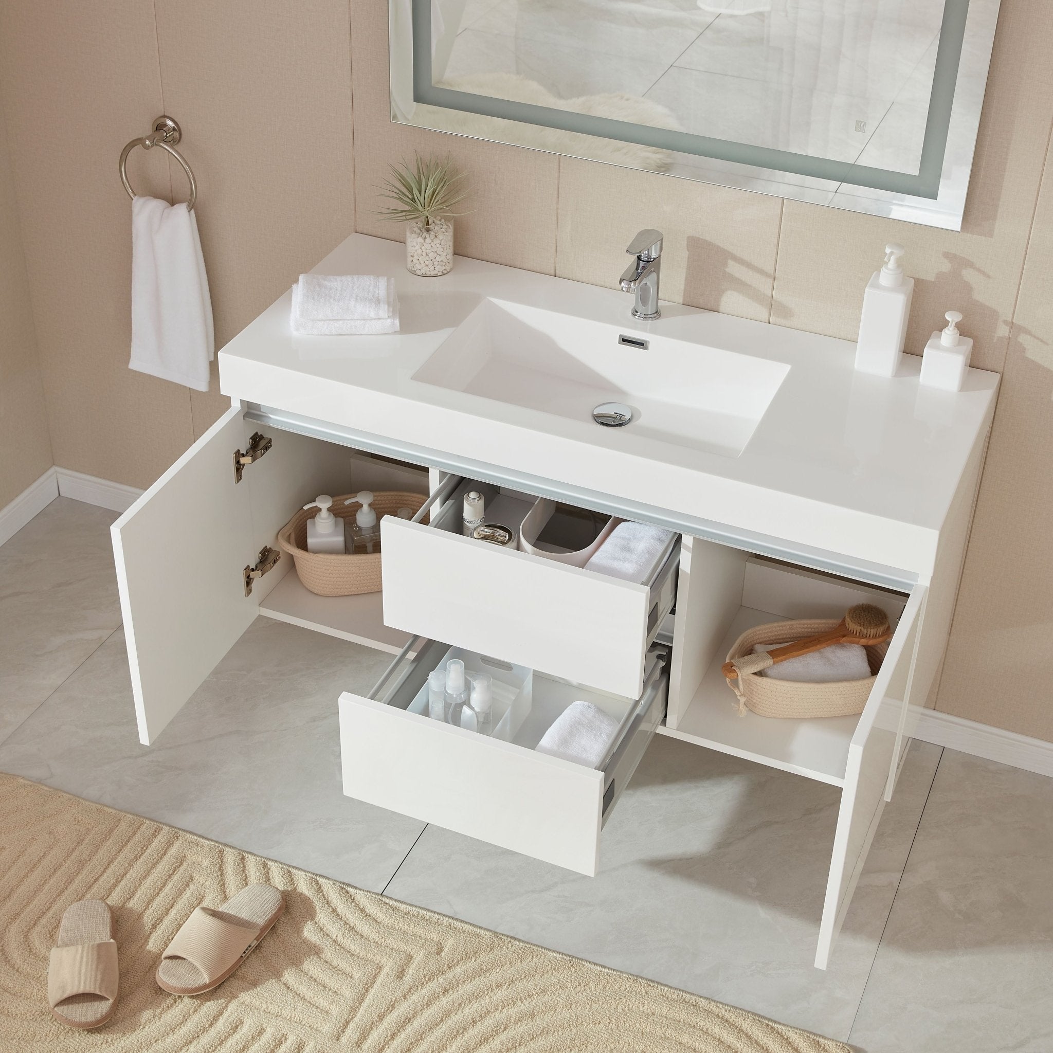 Vanity Art Annecy 48" Glossy White Wall Mounted Vanity Set With White ...