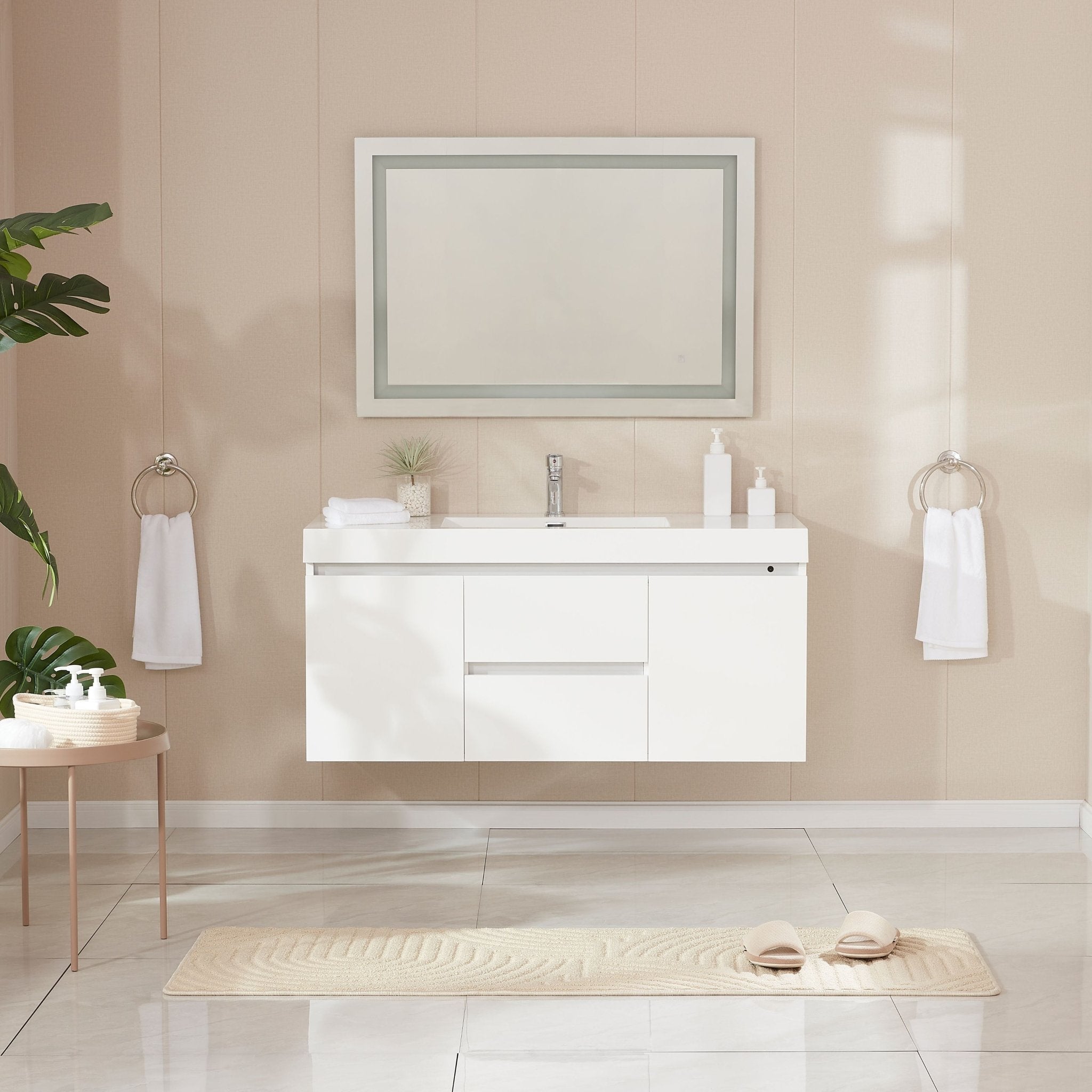 Vanity Art Annecy 48" Glossy White Wall Mounted Vanity Set With White ...