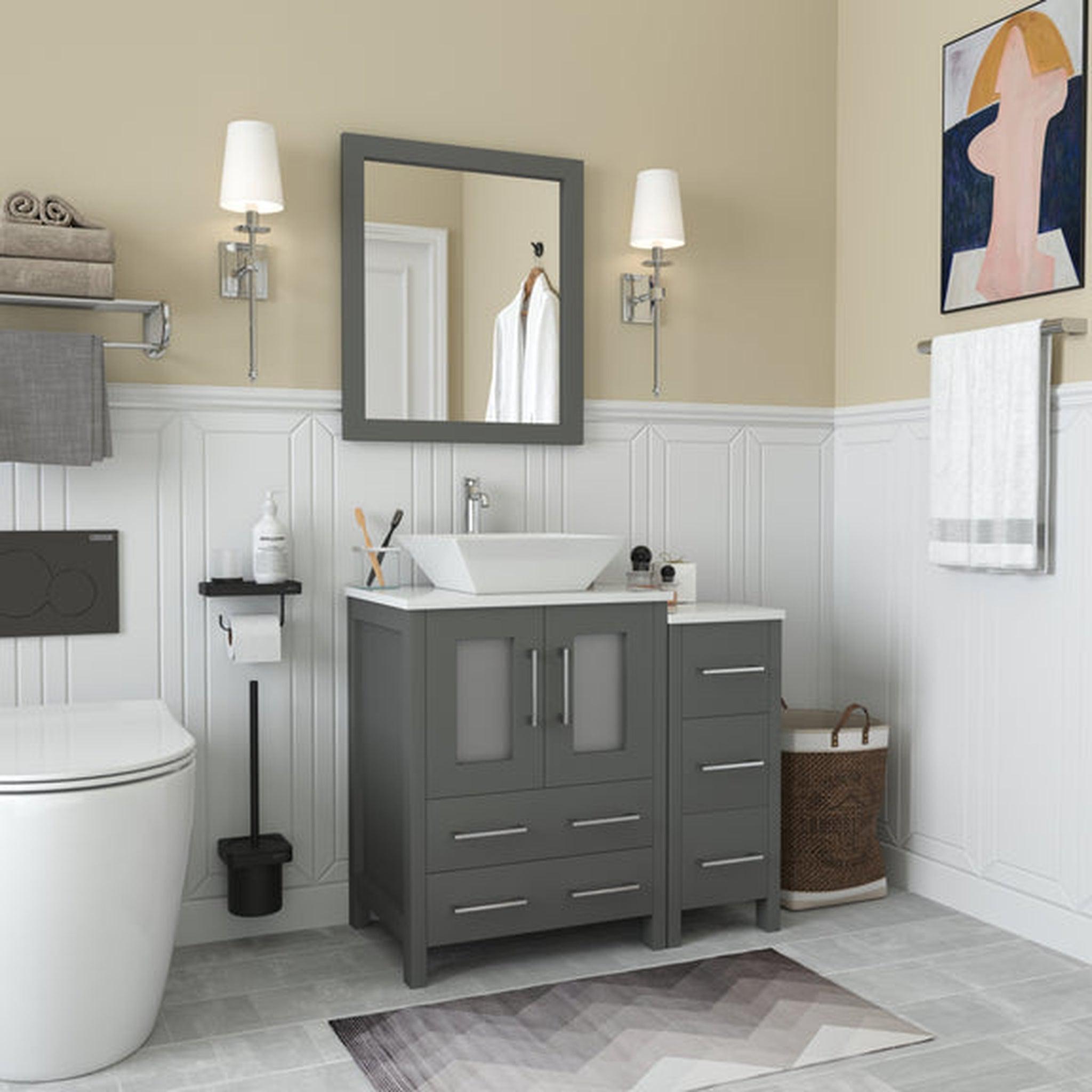 Vanity Art Ravenna 36" Single Gray Freestanding Vanity Set With White ...
