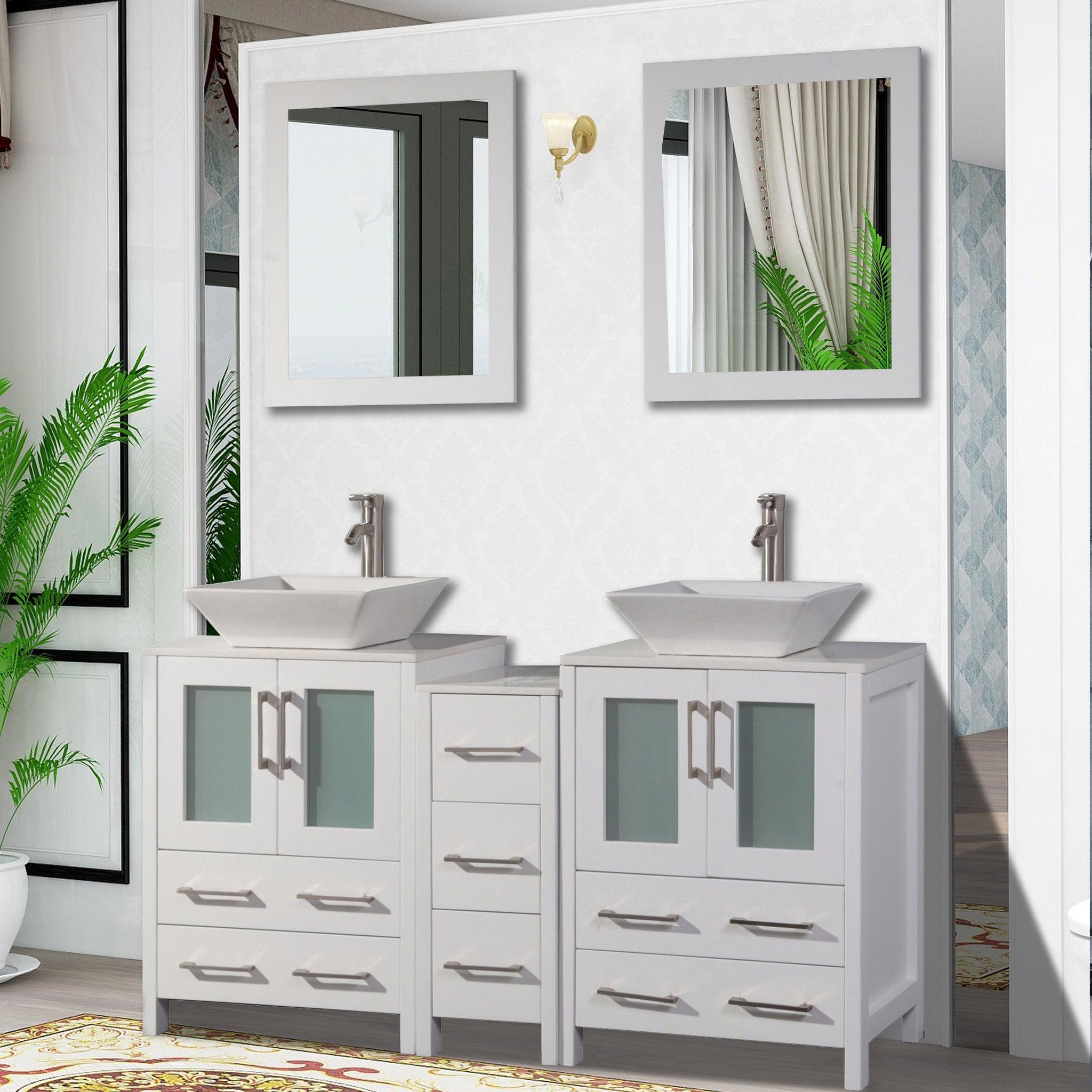 Vanity Art Ravenna 60" Double White Freestanding Vanity Set With White ...