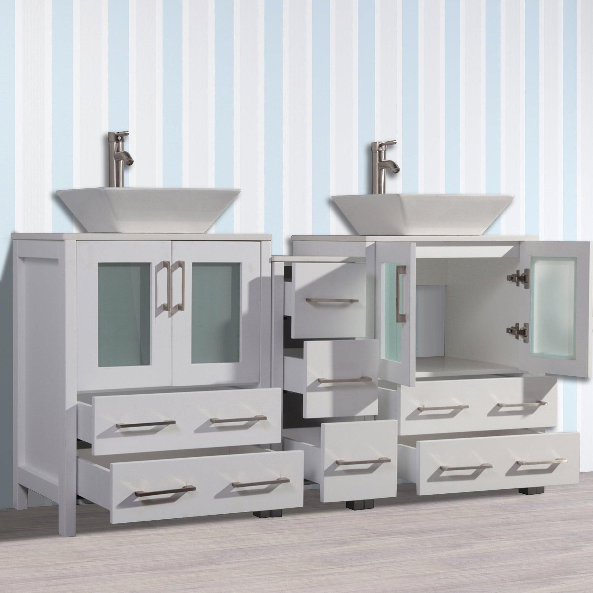 Vanity Art Ravenna 60" Double White Freestanding Vanity Set With White ...