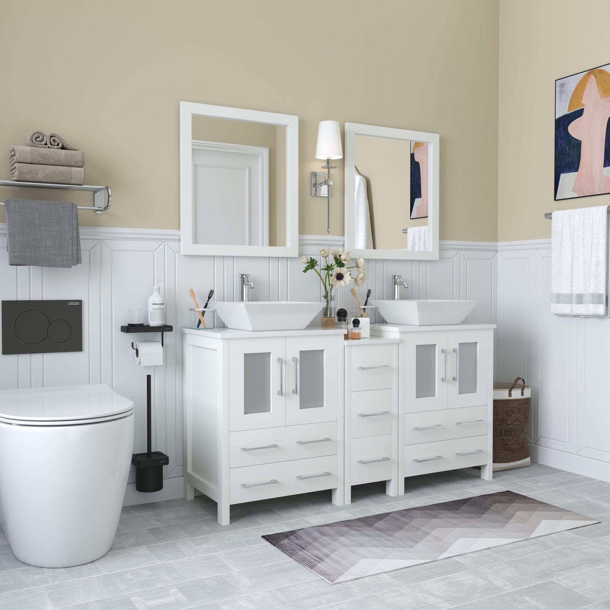 Vanity Art Ravenna 60" Double White Freestanding Vanity Set With White ...