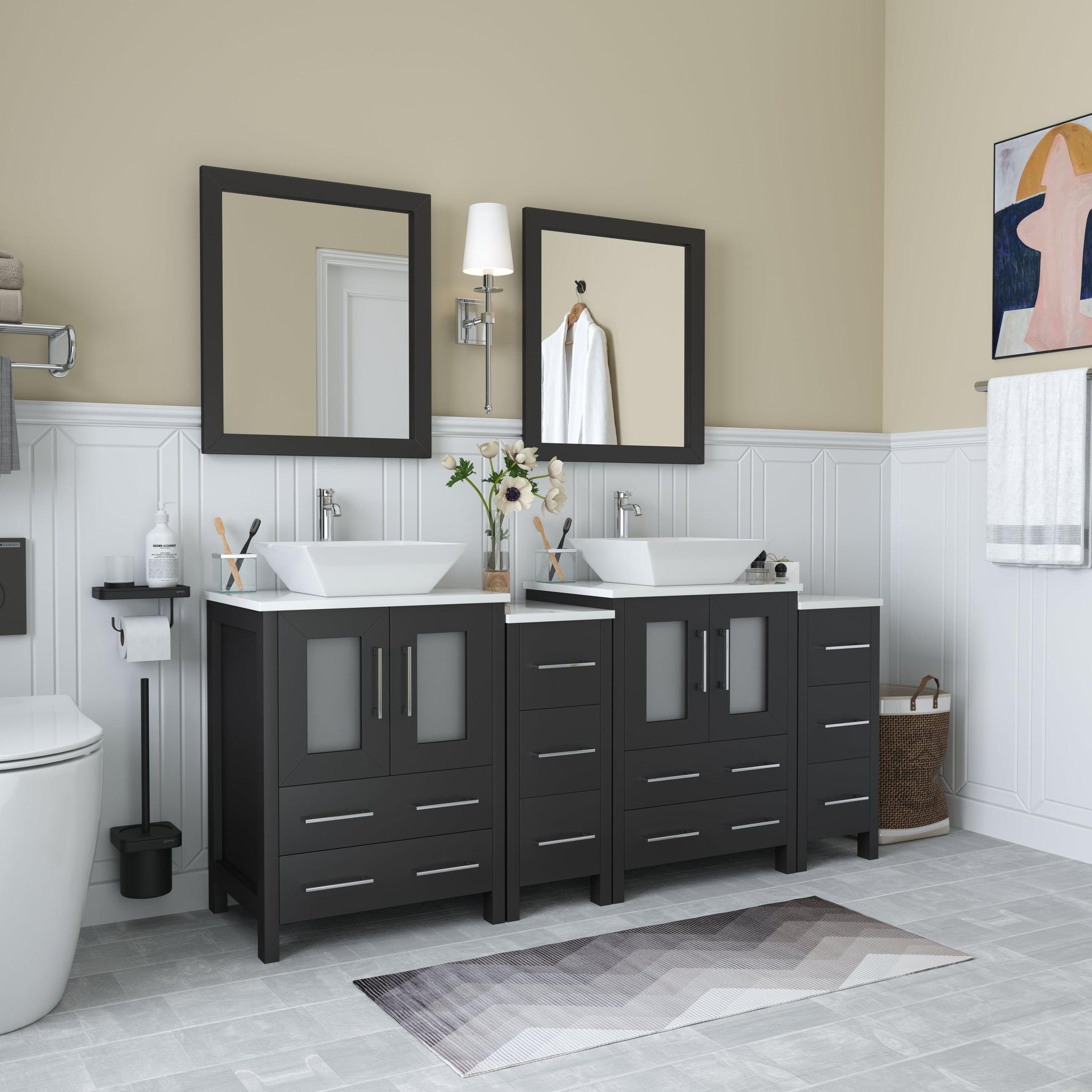 Vanity Art Ravenna 72" Double Espresso Freestanding Vanity Set With Wh ...