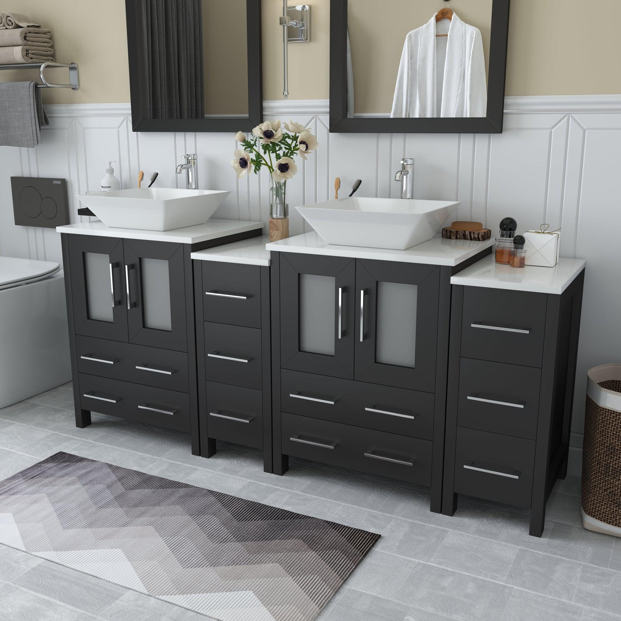 Vanity Art Ravenna 72" Double Espresso Freestanding Vanity Set With Wh ...