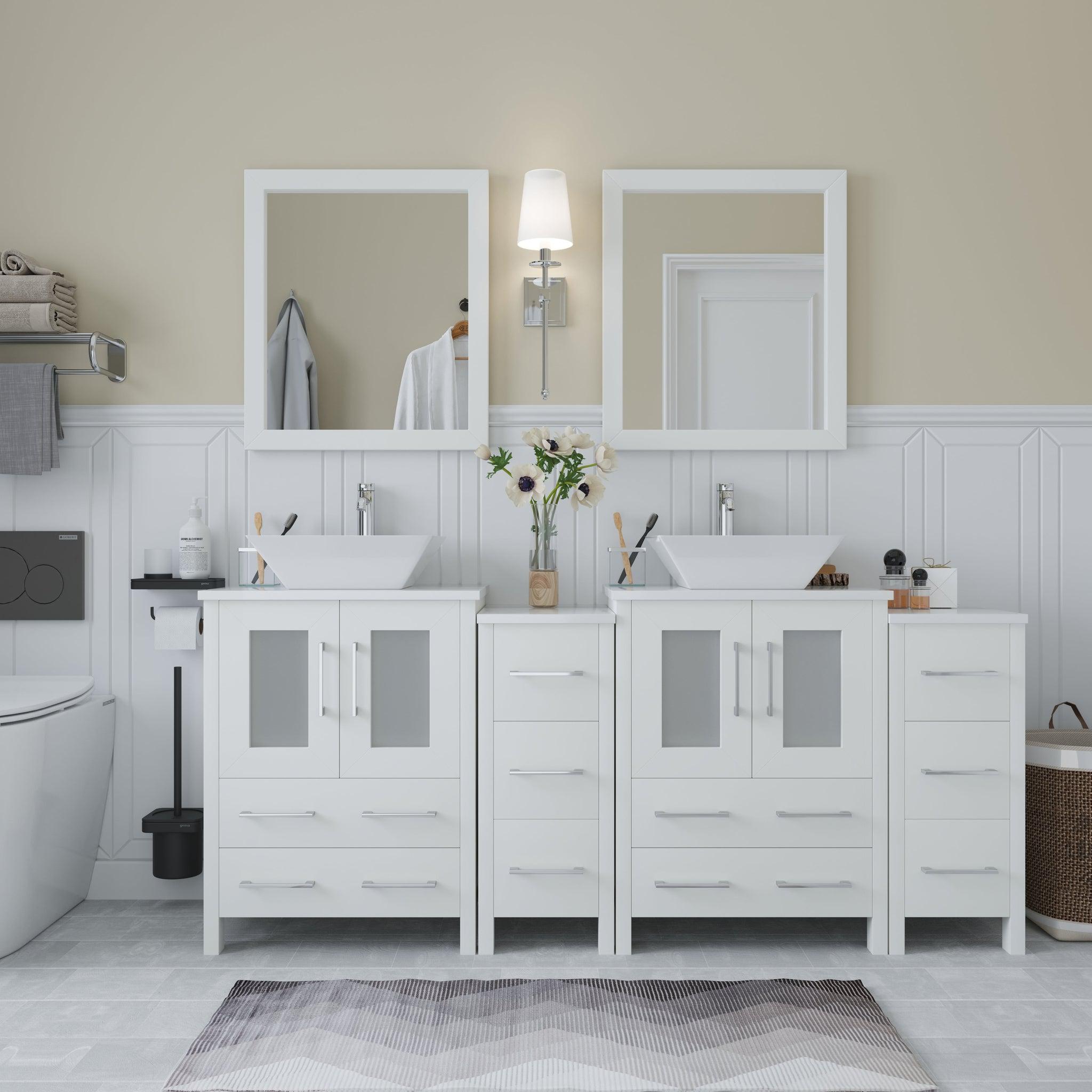 Vanity Art Ravenna 72" Double White Freestanding Vanity Set With White ...