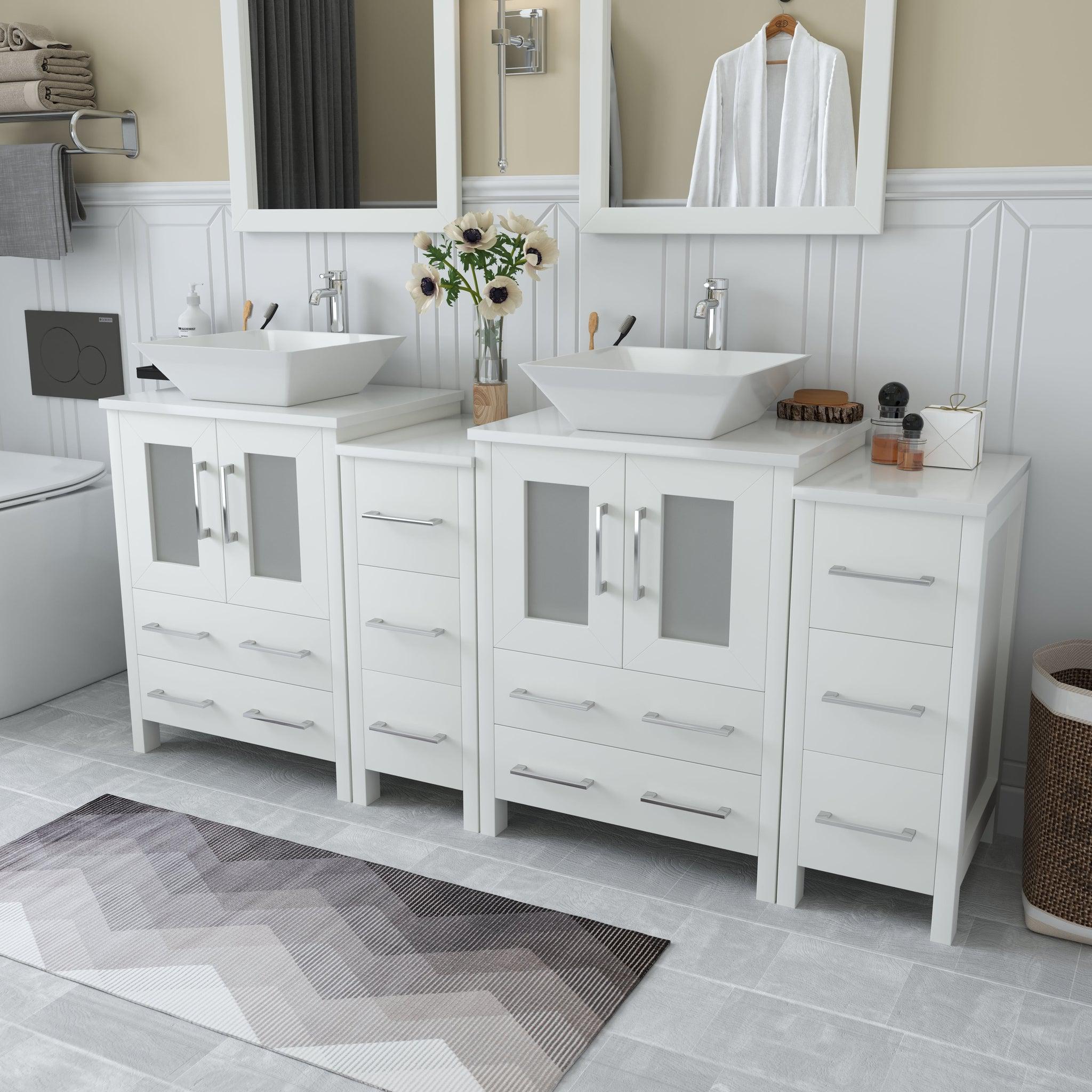 Vanity Art Ravenna 72" Double White Freestanding Vanity Set With White ...