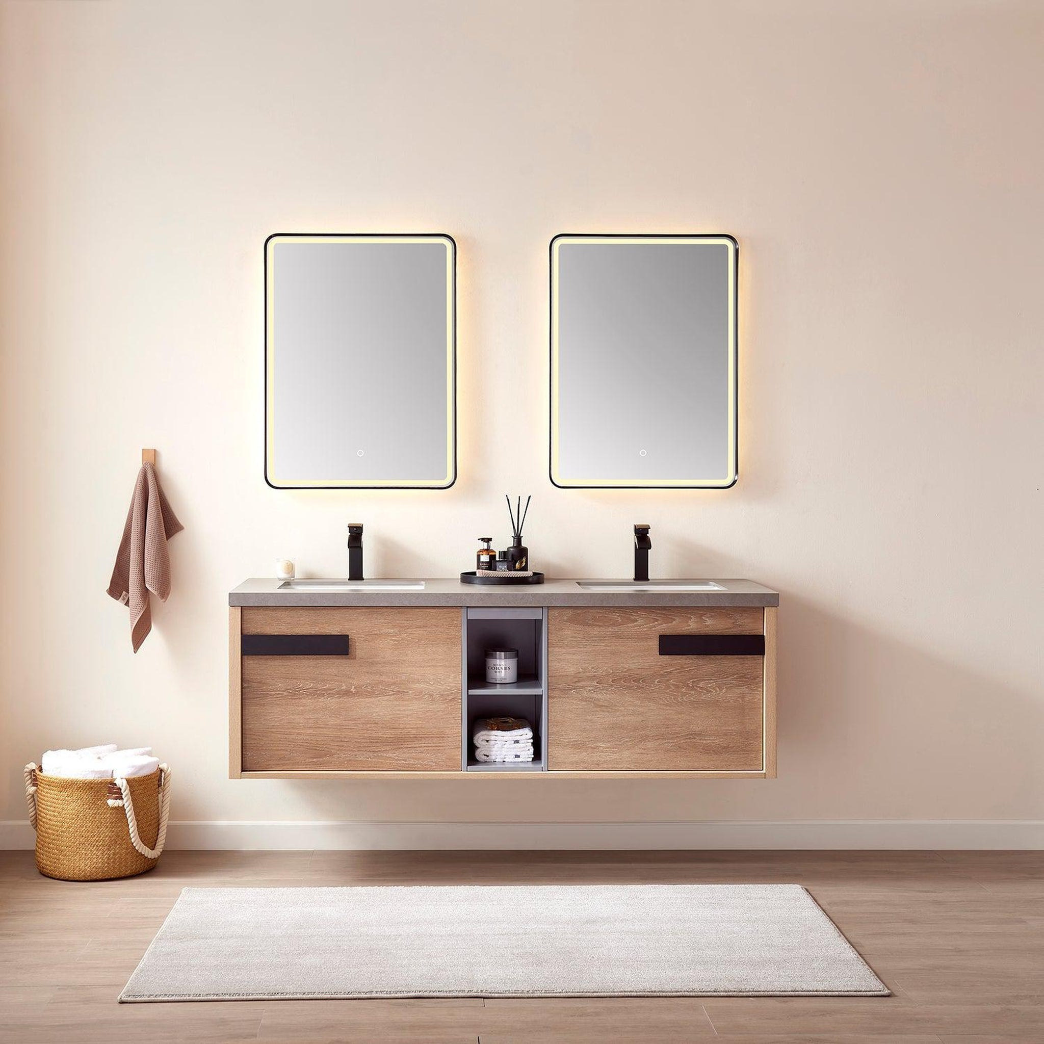 Vinnova Carcastillo 63" Double Sink Bath Vanity In North American Oak ...