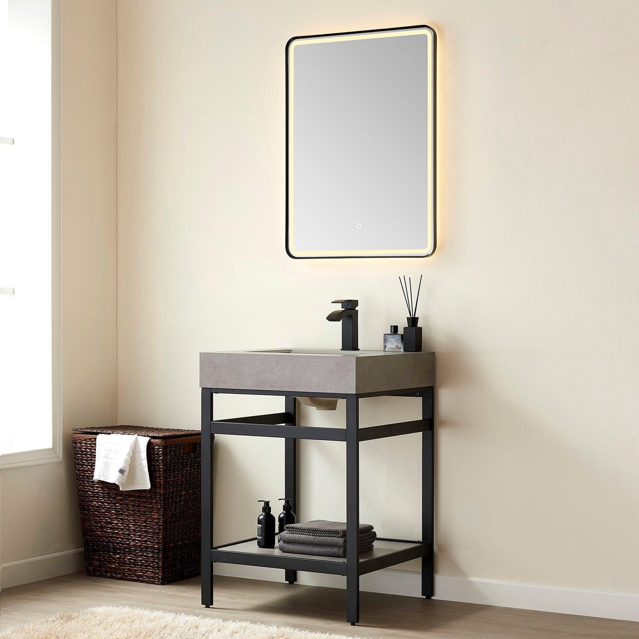 Vinnova Funes 24" Single Sink Bath Vanity In Matt Black Metal Support ...