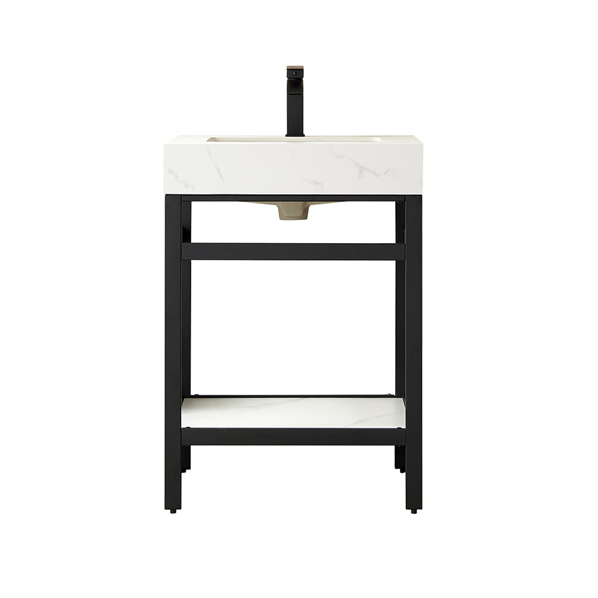 Vinnova Funes 24" Single Sink Bath Vanity In Matt Black Metal Support ...