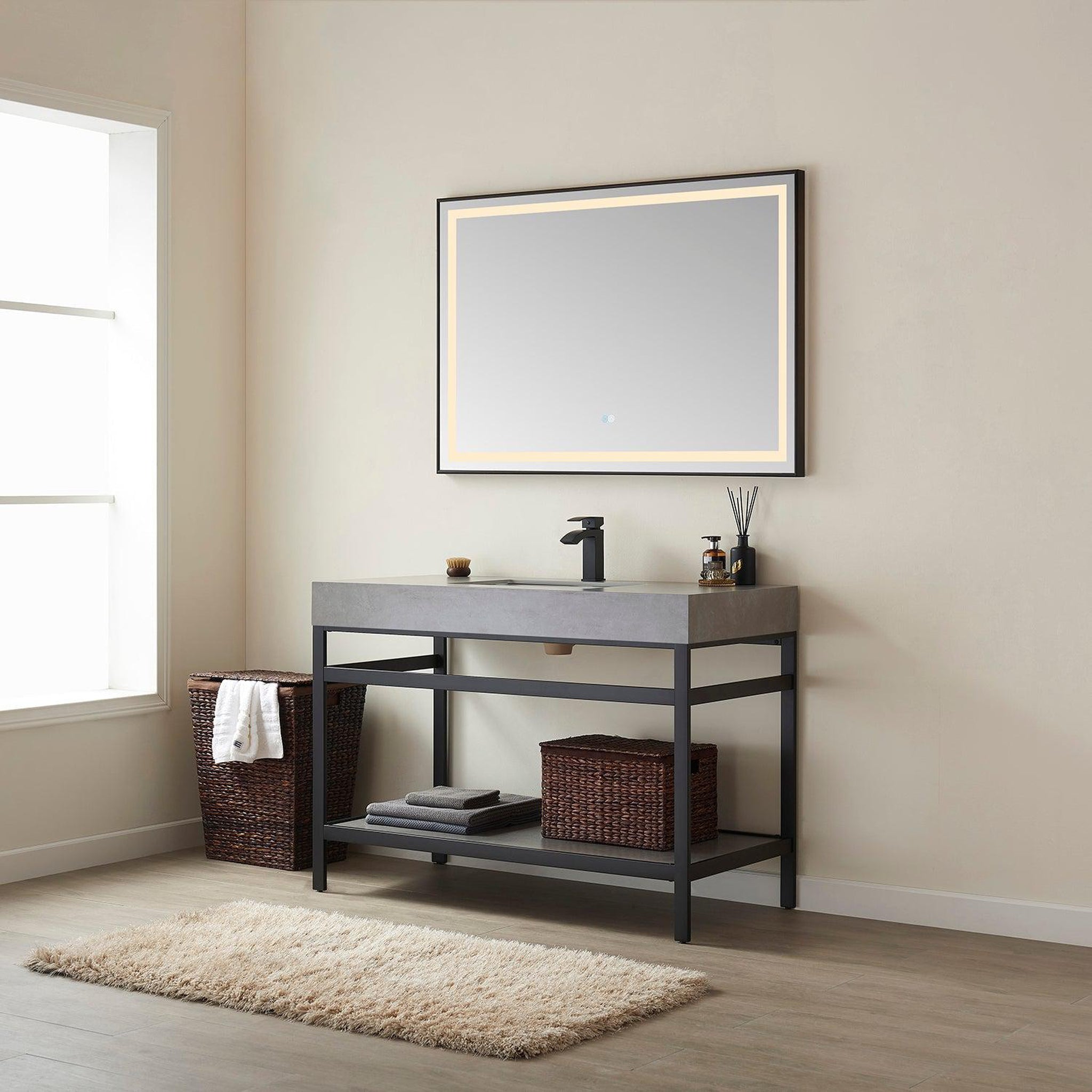 Vinnova Funes 48" Single Sink Bath Vanity In Matt Black Metal Support ...