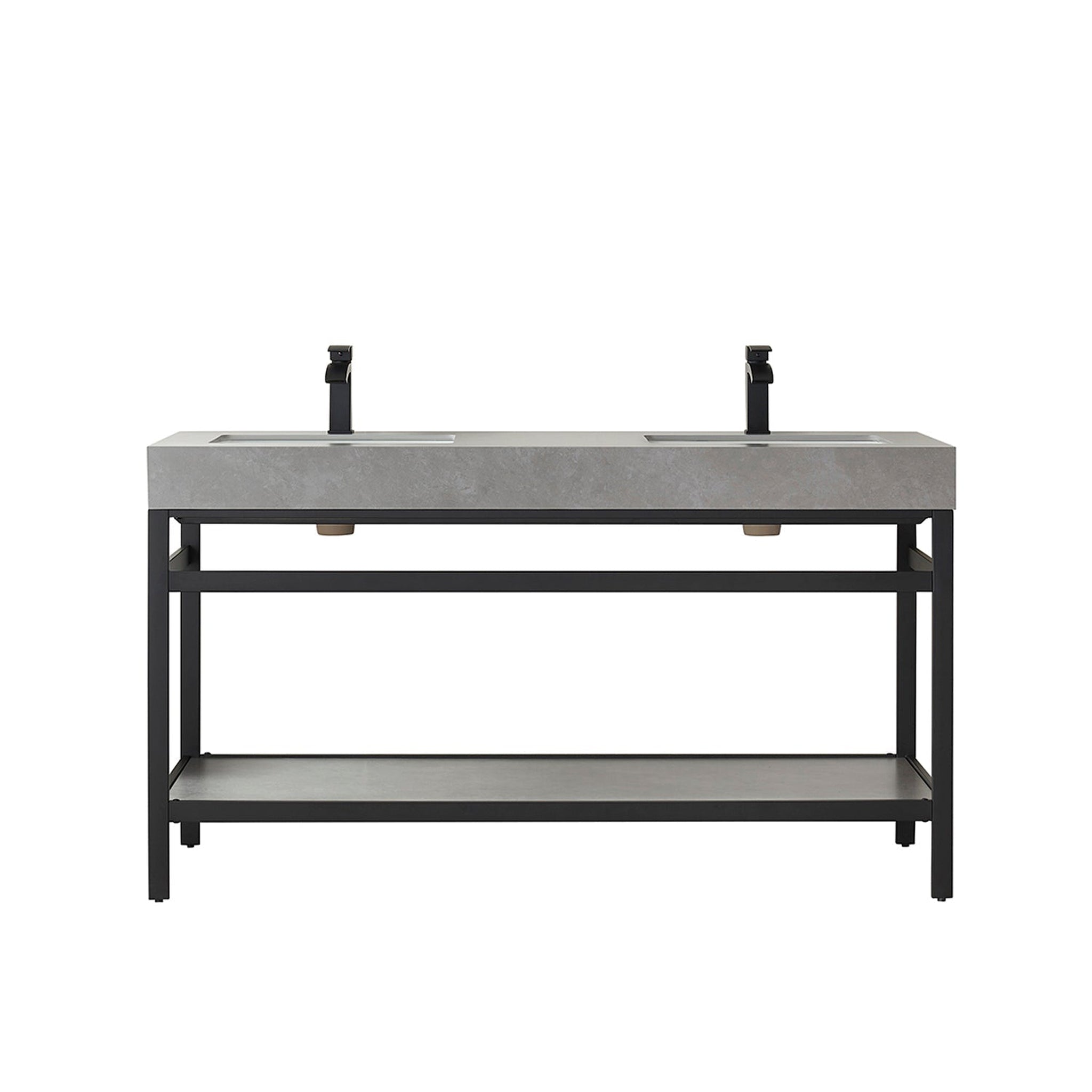 Vinnova Funes 60" Double Sink Bath Vanity In Matt Black Metal Support ...