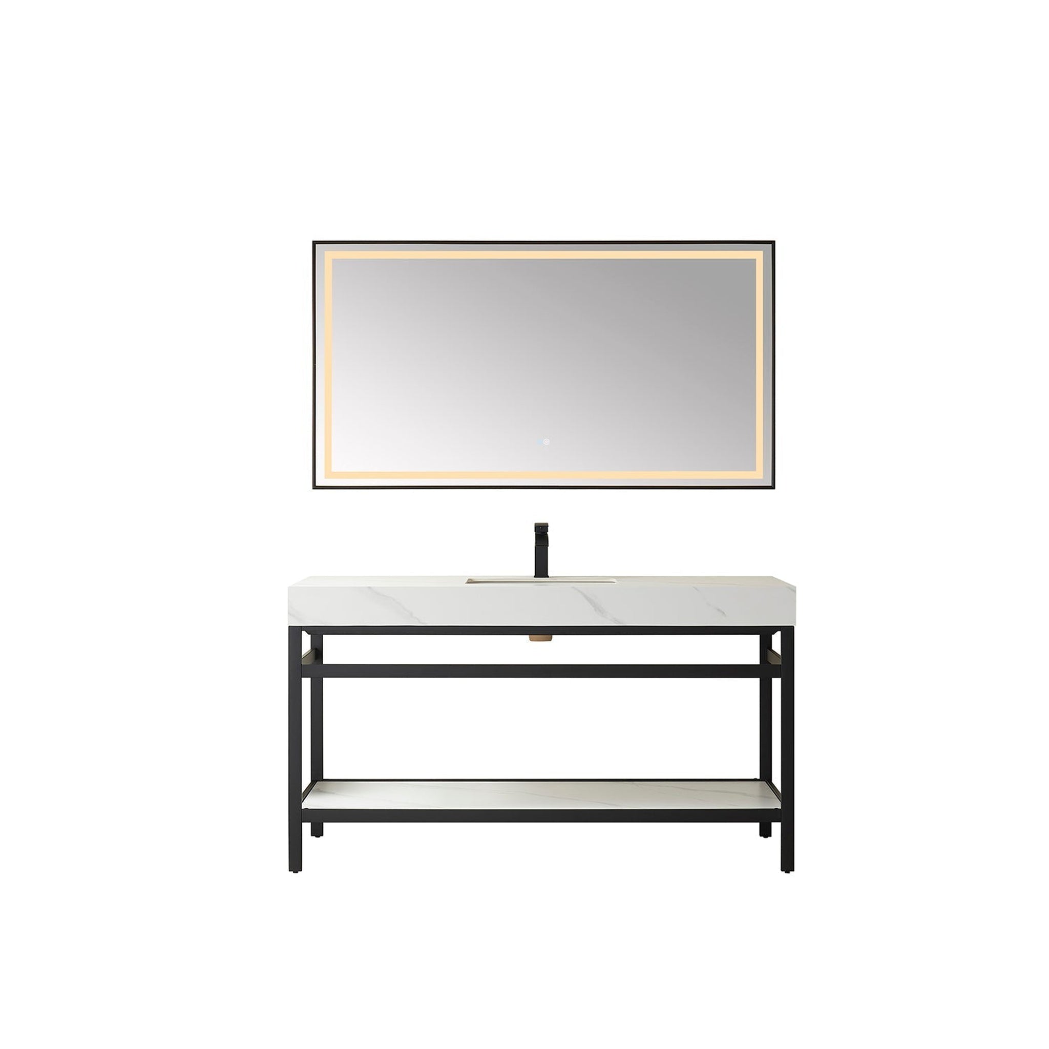 Vinnova Funes 60" Single Sink Bath Vanity In Matt Black Metal Support ...