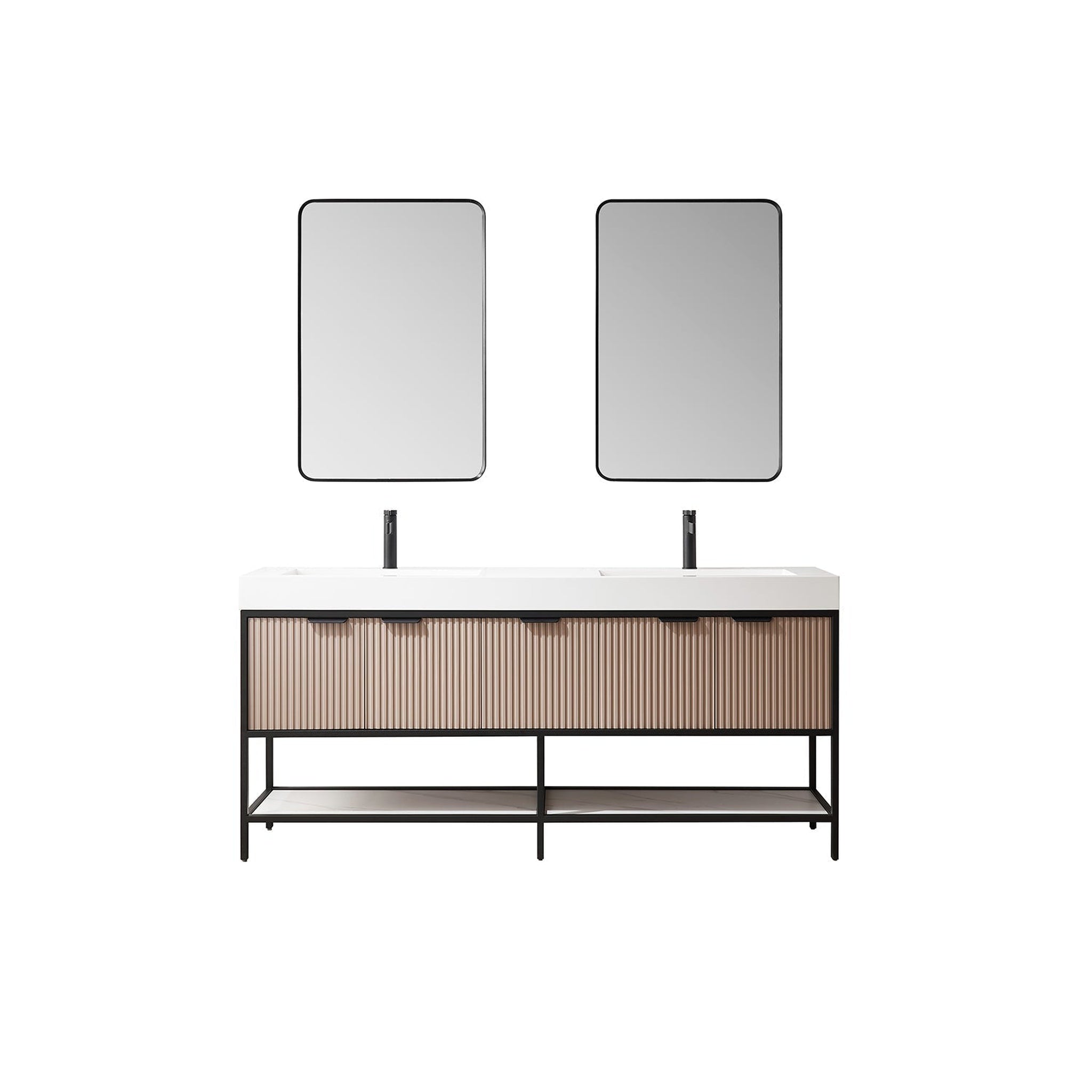Vinnova Marcilla 72" Double Sink Bath Vanity In Almond Coffee With One ...