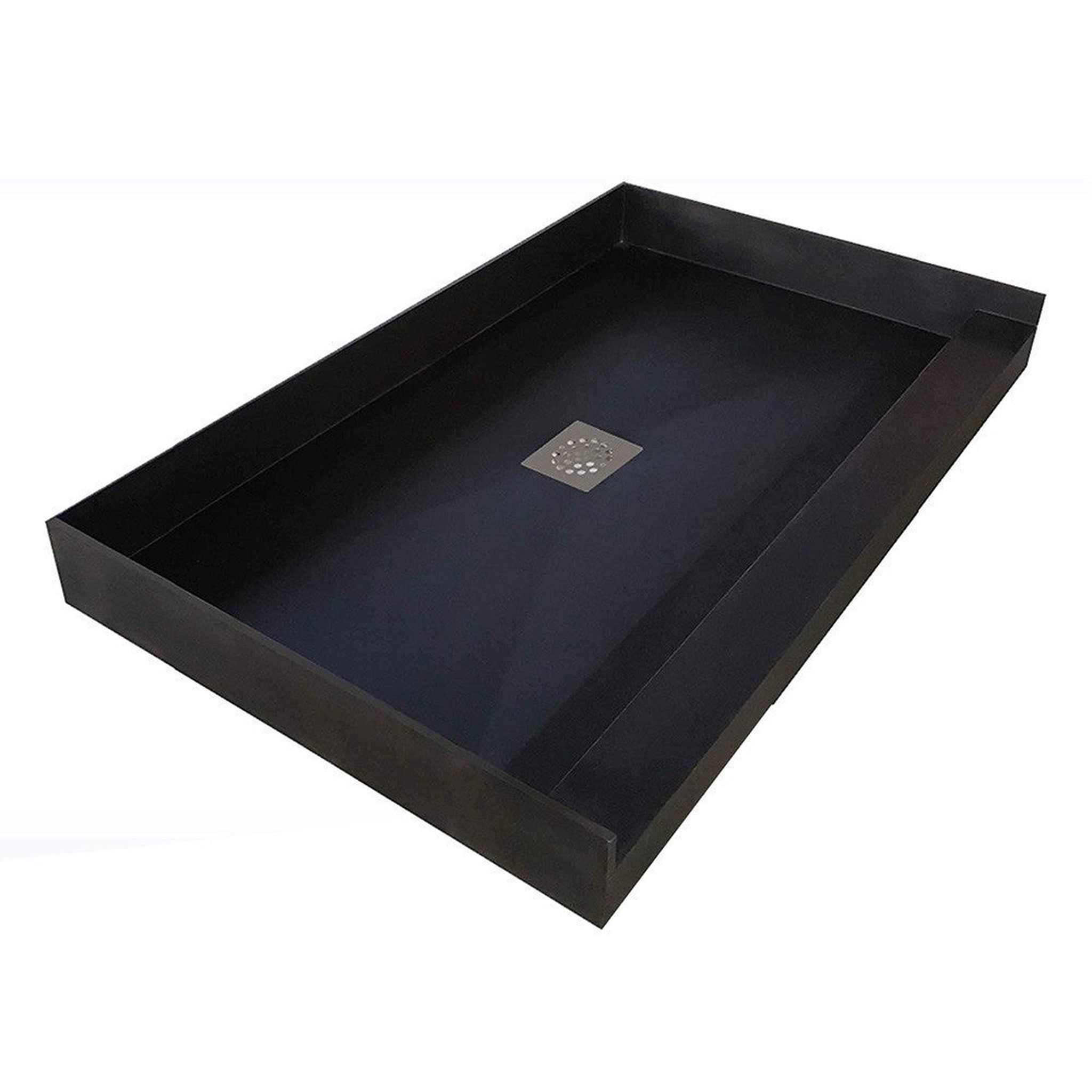 WoodBridge 60" x 30" Black Solid Tileable Integrated Center PVC Drain ...