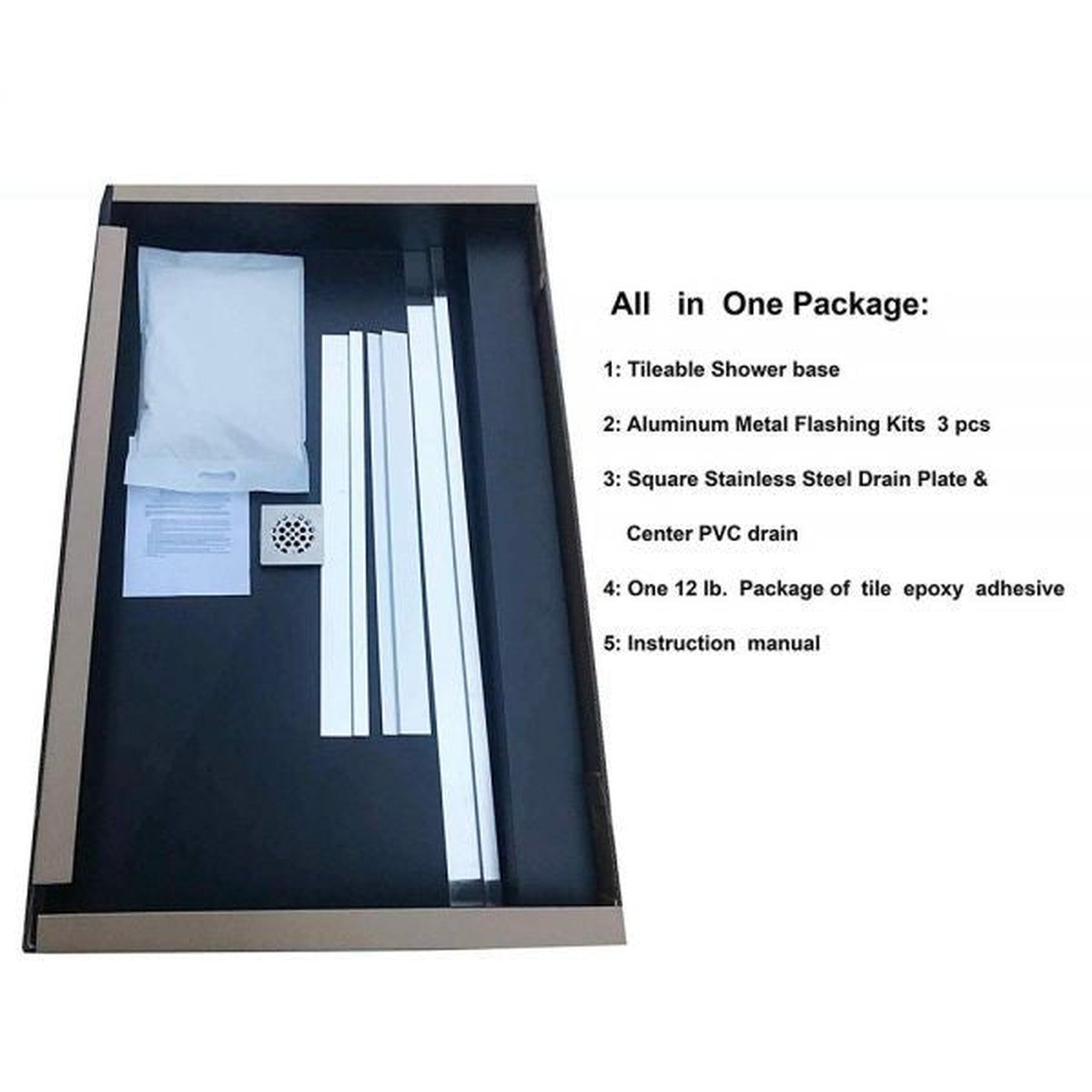 WoodBridge 60" x 30" Black Solid Tileable Shower Base With Integrated ...