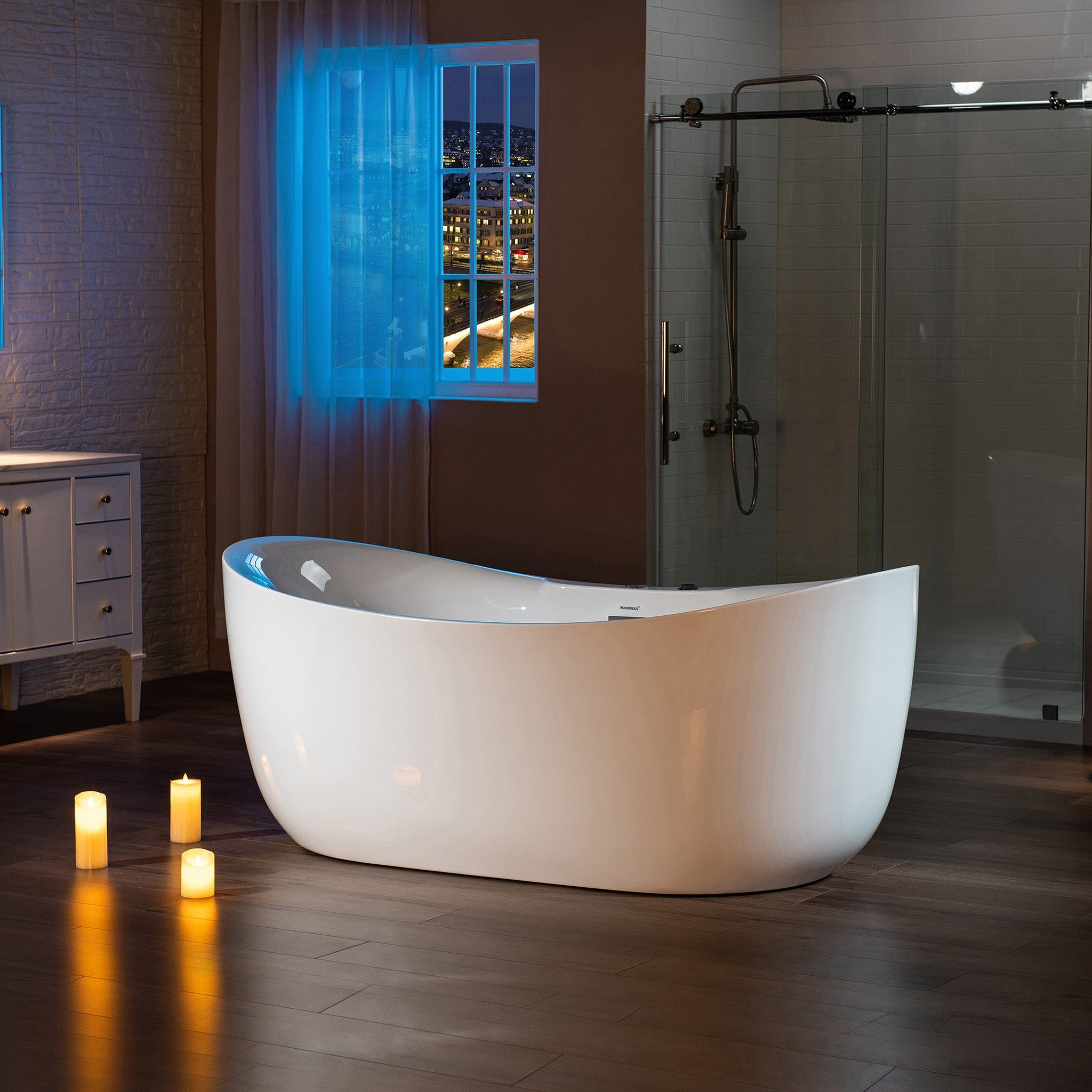 WoodBridge 72" White Acrylic Freestanding Whirlpool Water Jetted and A ...