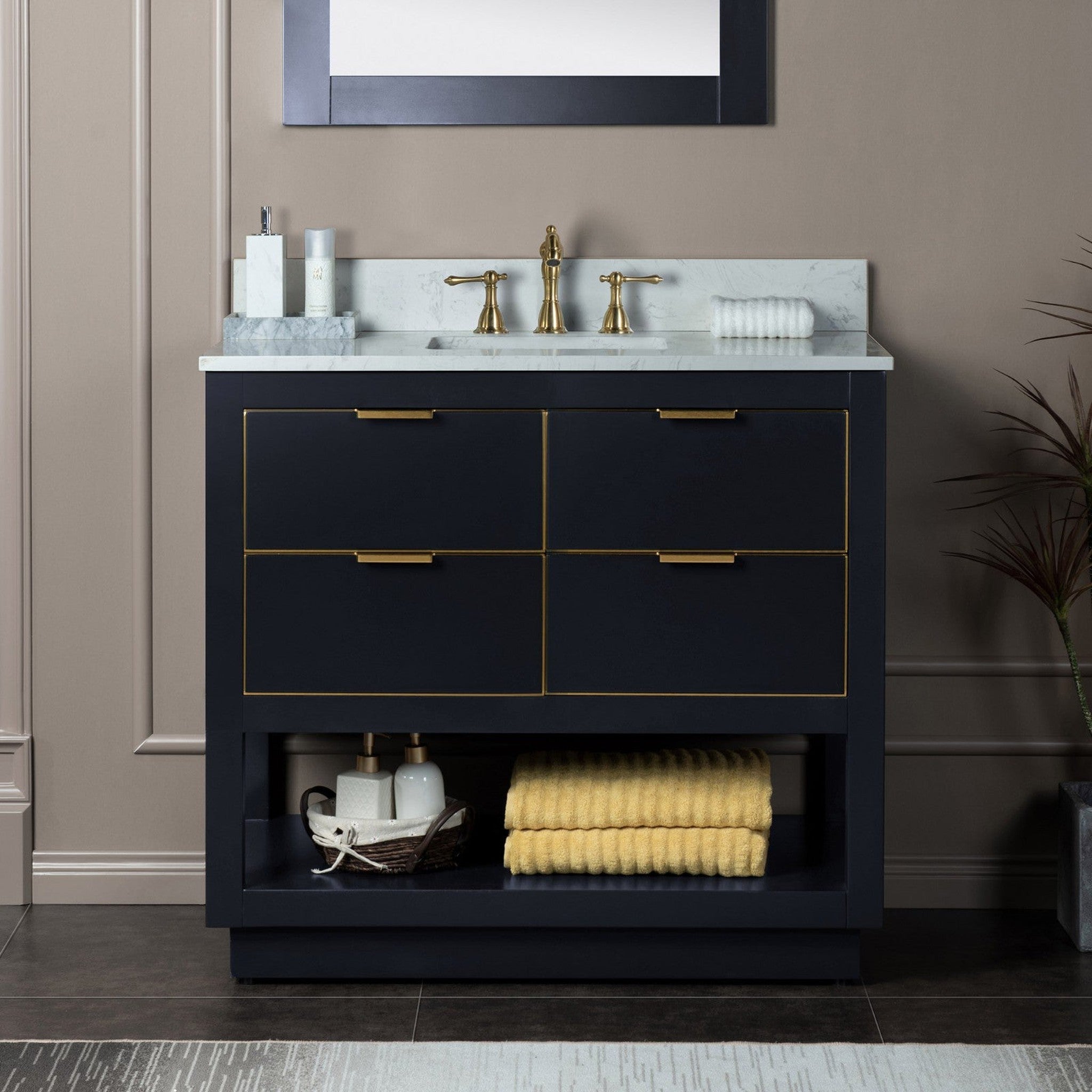 Woodbridge Venice 43" Gray and Gold Trim Solid Wood Vanity Base and Ca ...