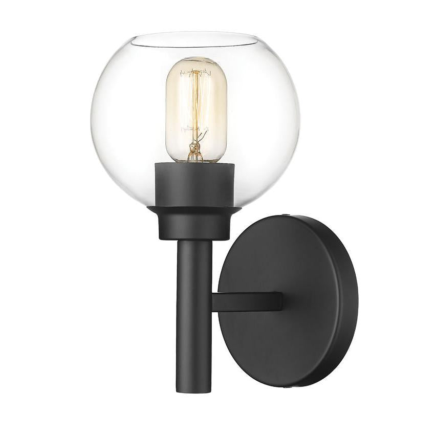 Z-Lite Sutton 1-Light Matte Black Steel Frame Clear Glass Shade Wall S ...
