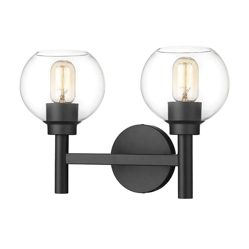 Z-Lite Sutton 2-Light Matte Black Steel Frame Clear Glass Shade Vanity ...
