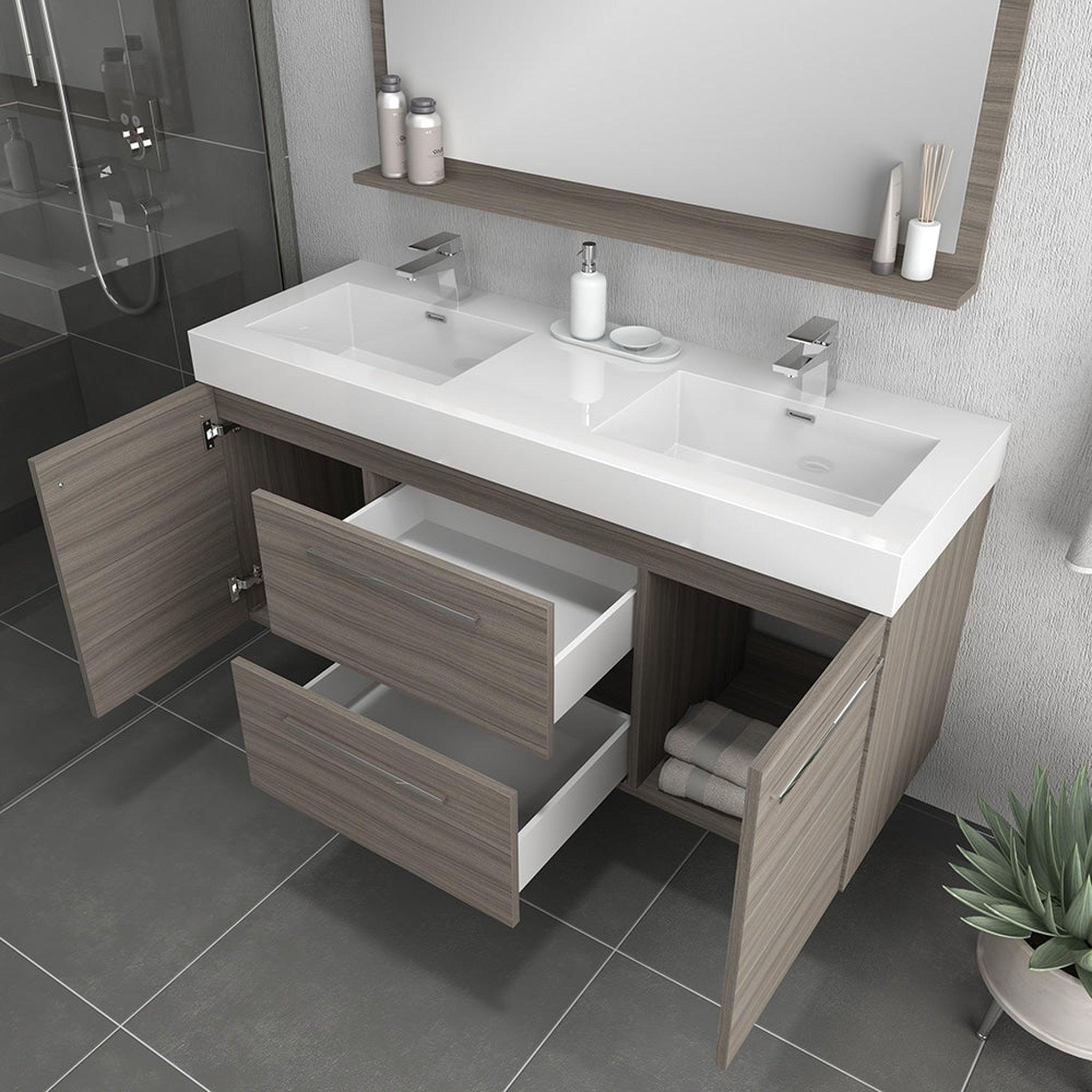 Alya Bath Ripley 54" Double Gray Modern Wall Mounted Bathroom Vanity W ...