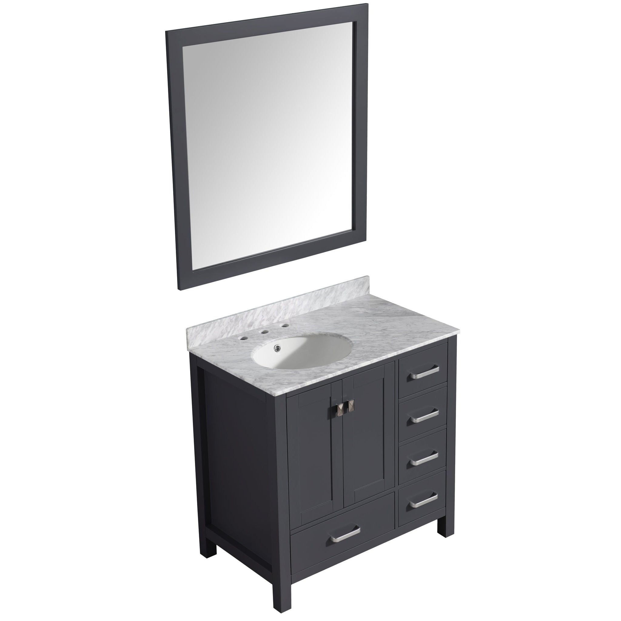 ANZZI Chateau Series 36" x 35" Rich Gray Solid Wood Bathroom Vanity Wi ...