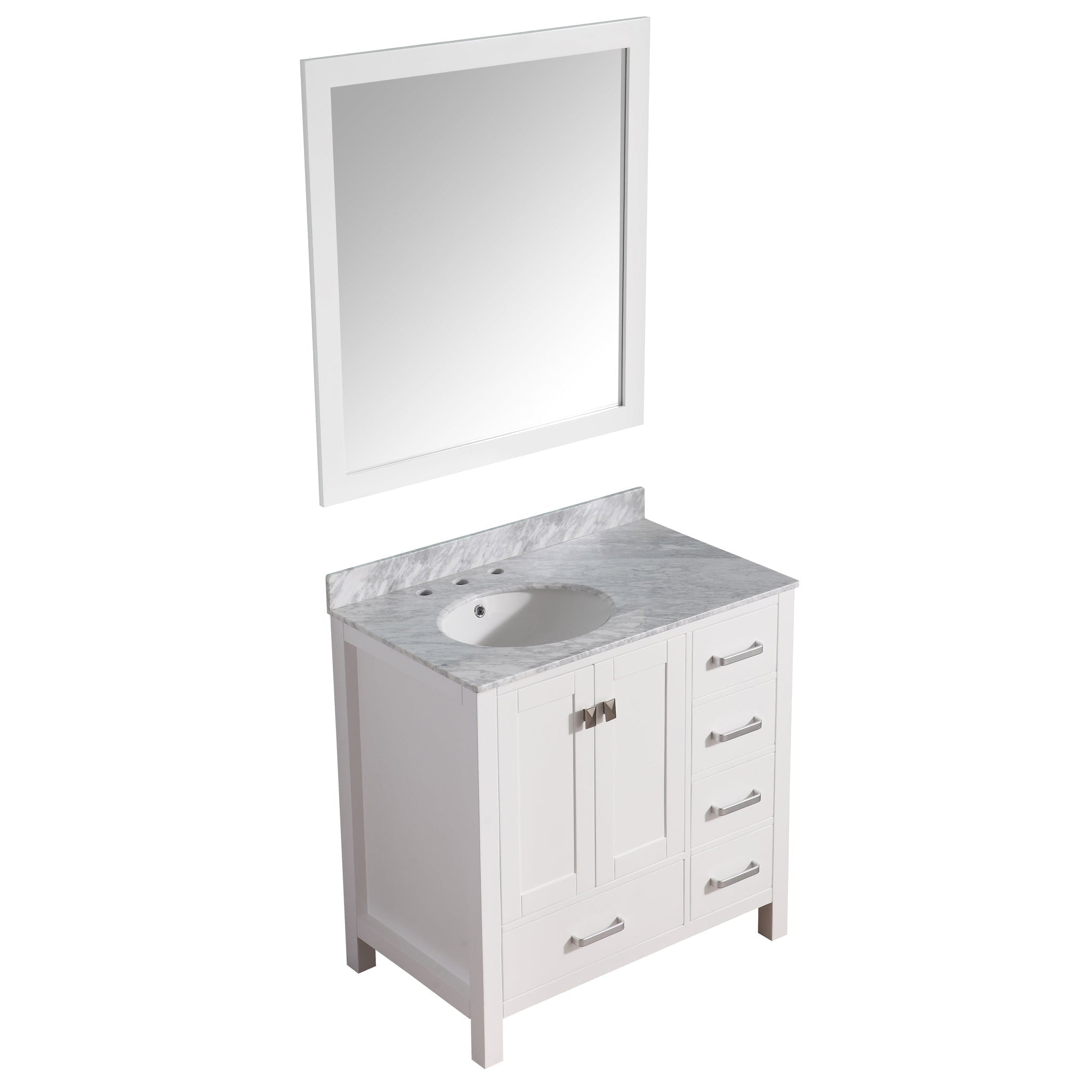 ANZZI Chateau Series 36" x 35" Rich White Solid Wood Bathroom Vanity W ...