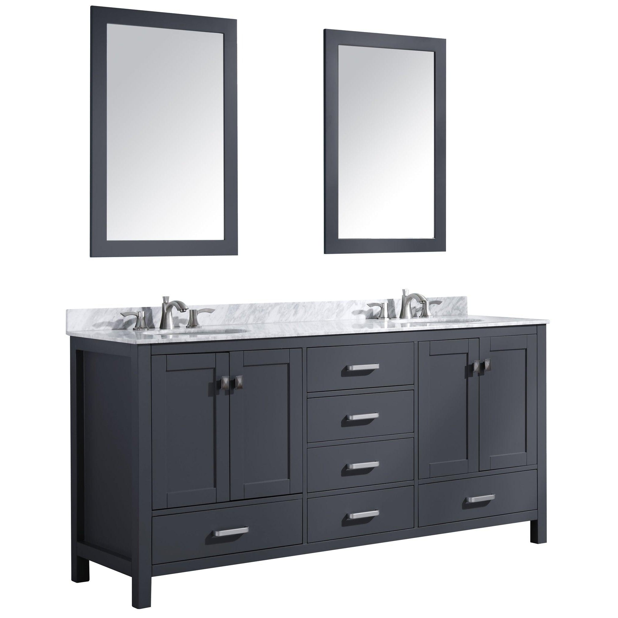 ANZZI Chateau Series 72" x 36" Rich Gray Solid Wood Bathroom Vanity Wi ...