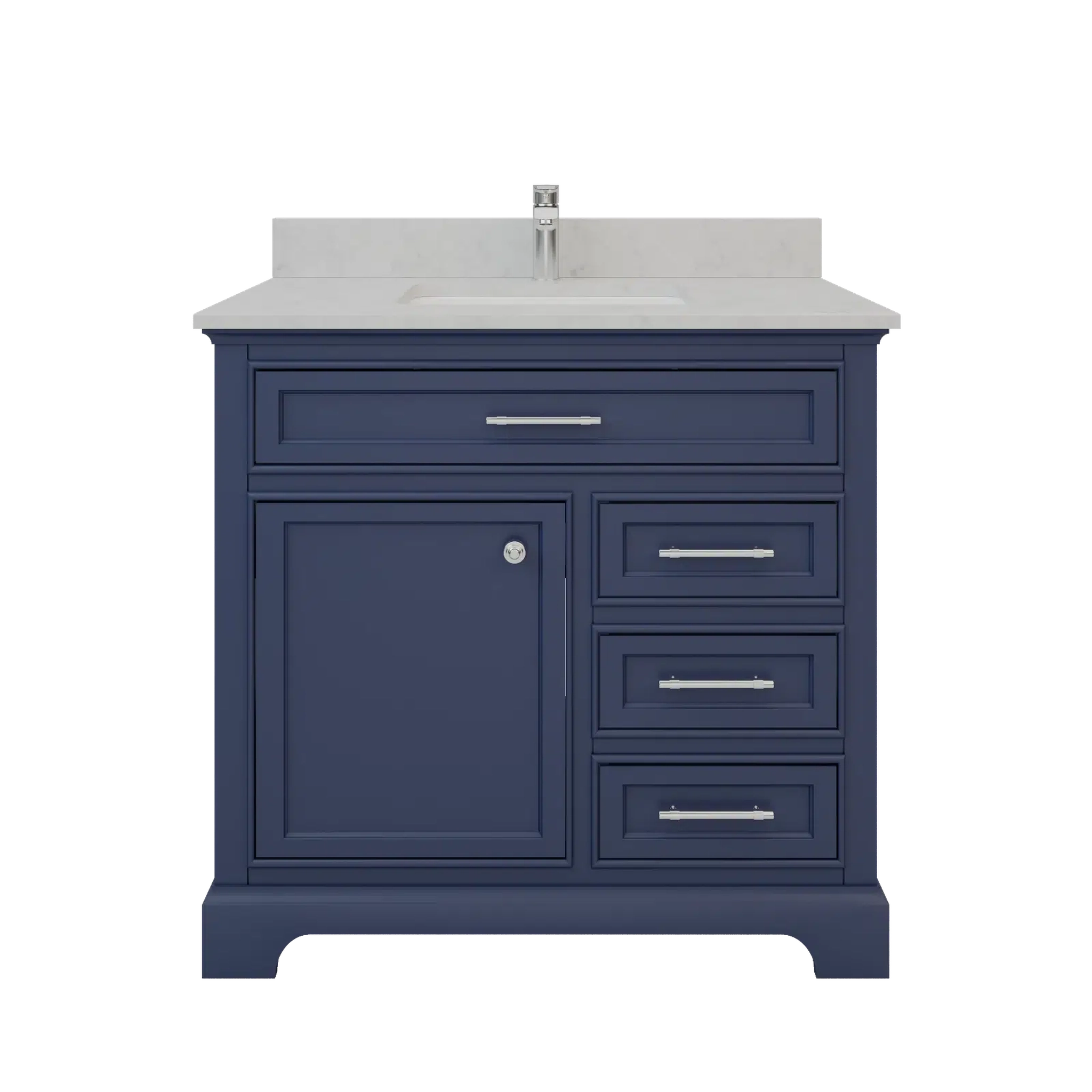 Bienal Talia 36" Navy Blue 4-Drawer 1-Door Vanity With Sivec Marble Co ...