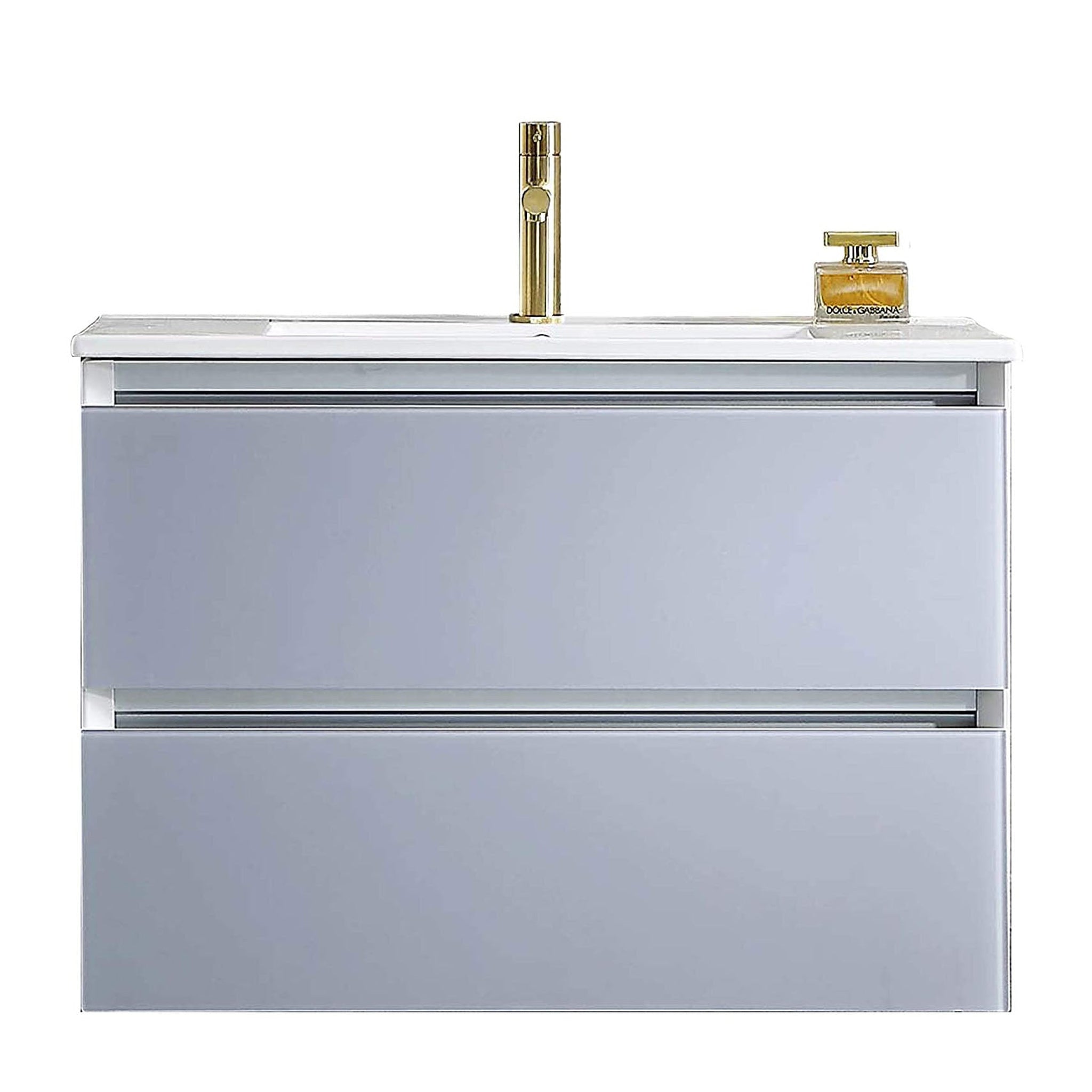 Blossom Jena 30" 2-Drawer Light Gray Wall-Mounted Vanity Set With Cera ...