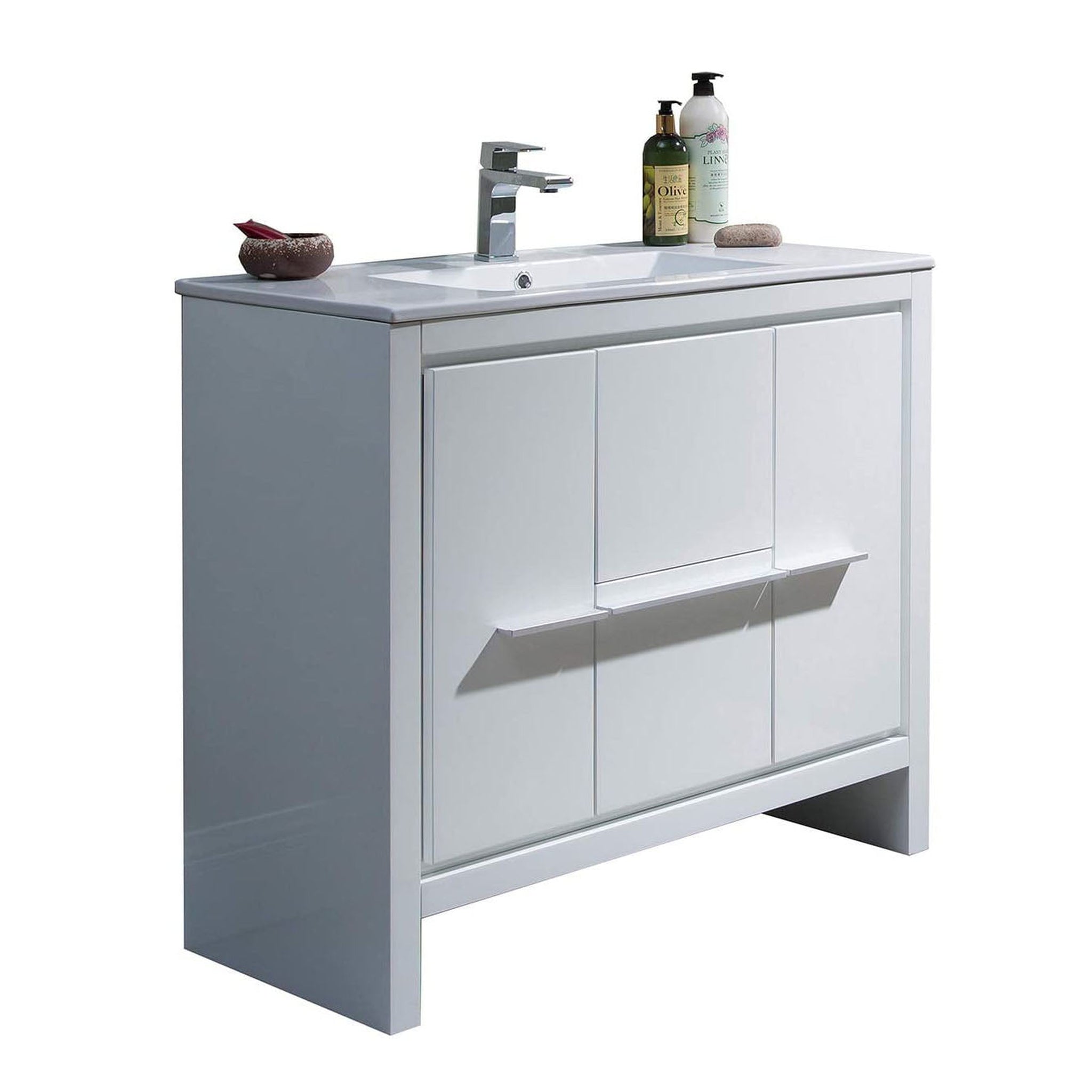 Blossom Milan 36" 2-Door 2-Drawer White Freestanding Vanity With Ceram ...