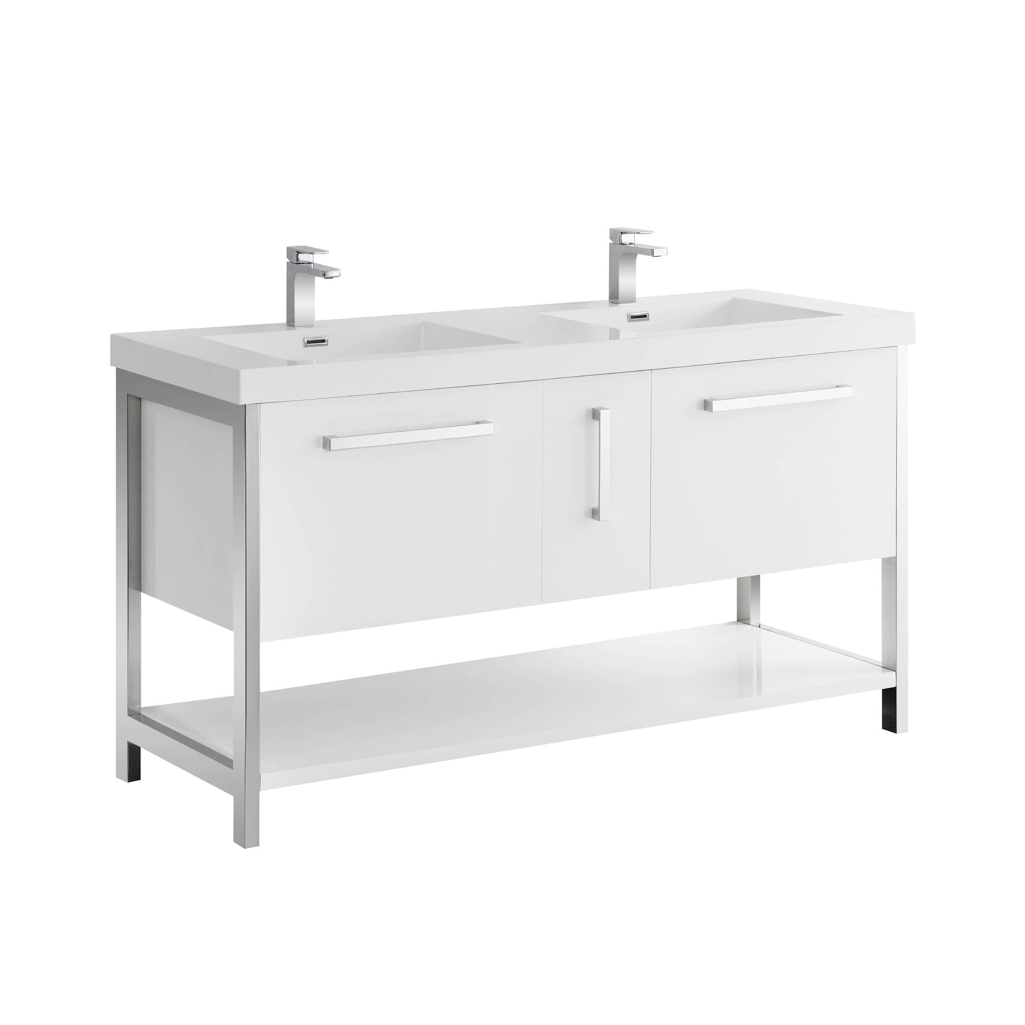 Blossom Riga 60" 3-Drawer Glossy White Freestanding Vanity Set With Ac ...