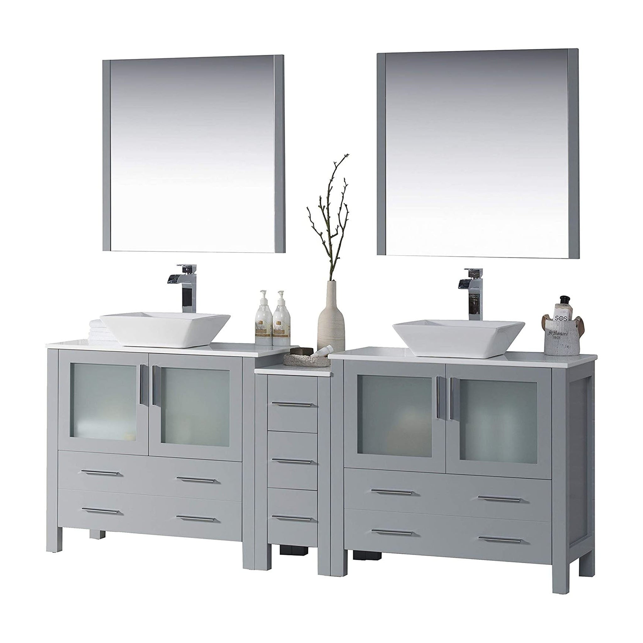 Blossom Sydney 84" Metal Gray Freestanding Vanity Set With Ceramic Dou ...