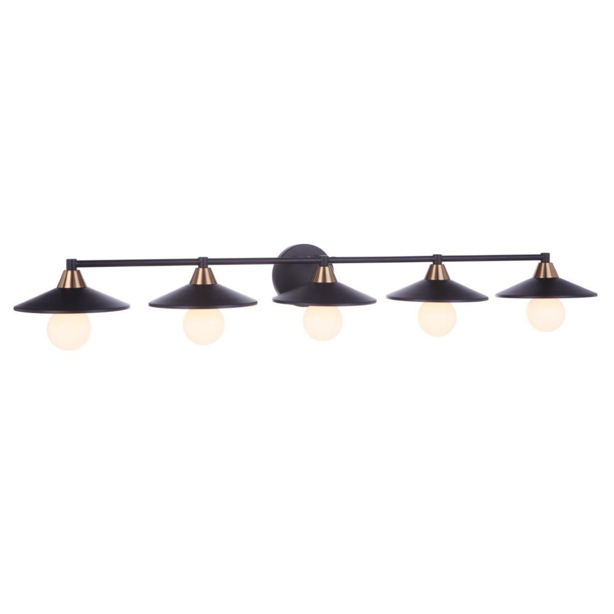 Craftmade Isaac 46" 5-Light Flat Black and Satin Brass Vanity Light Wi ...