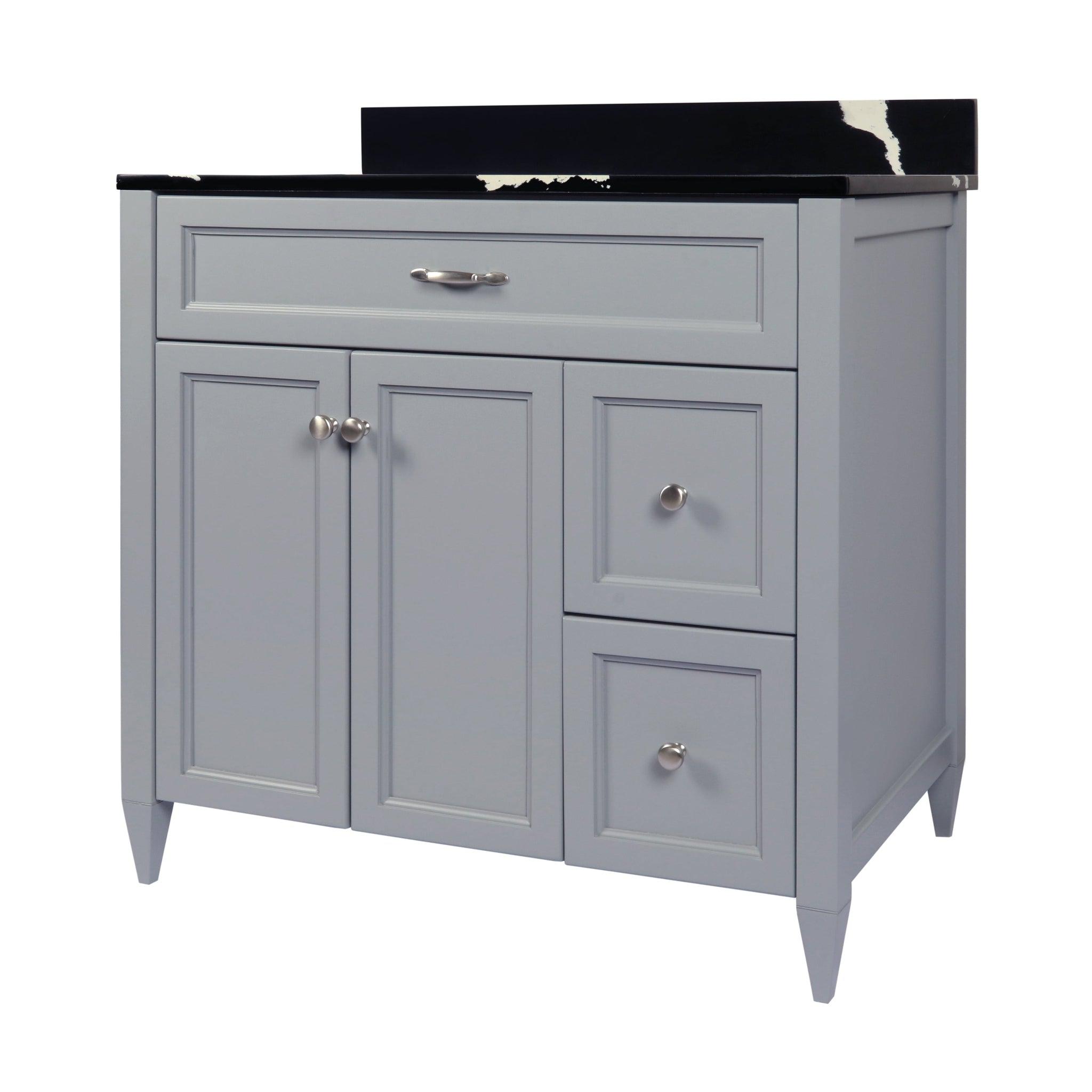 Ella’s Bubbles Vail 37" Gray Bathroom Vanity With Calacatta Black Quar ...