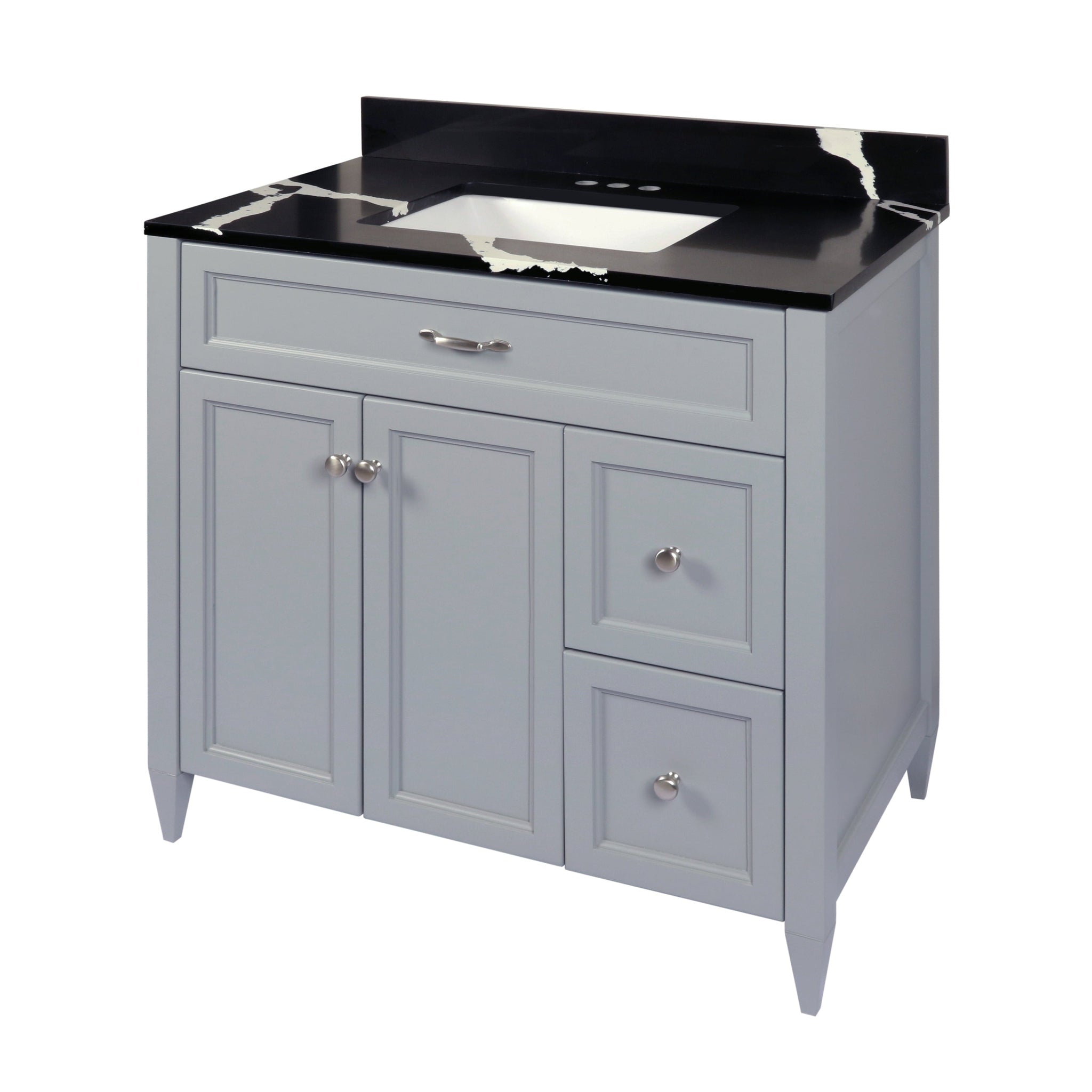 Ella’s Bubbles Vail 37" Gray Bathroom Vanity With Calacatta Black Quar ...