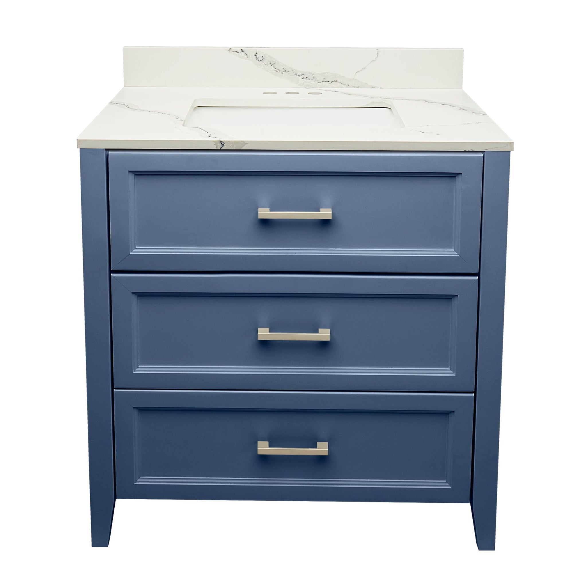 Ella's Bubbles Zermatt 31" Navy Blue Bathroom Vanity With Calacatta Wh ...