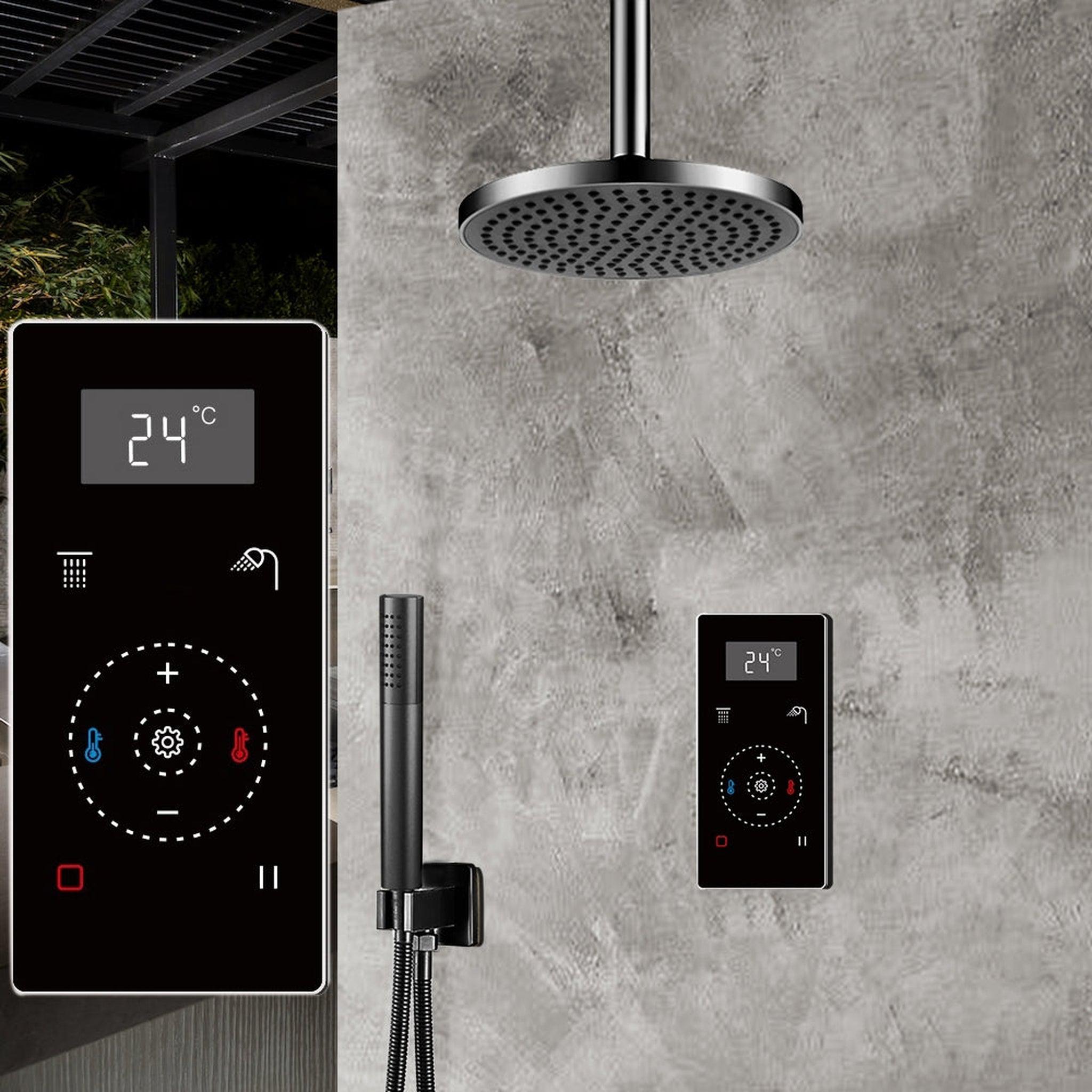 Fontana 16" Matte Black Ceiling Mounted Digital Thermostatic Shower Wi ...