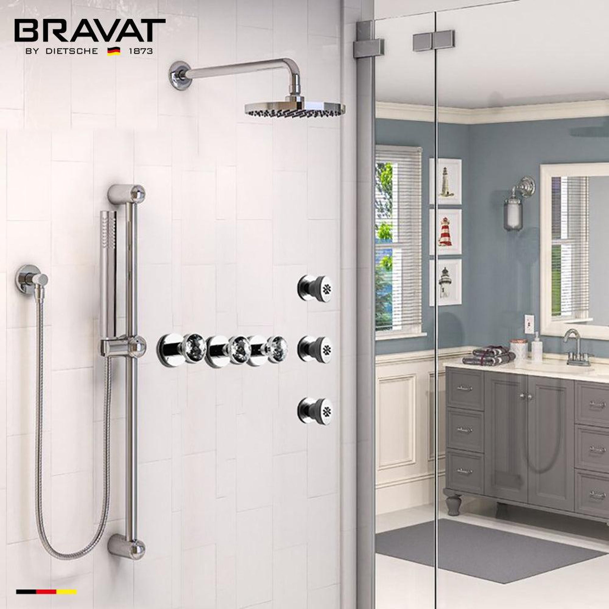Fontana Bravat Chrome Wall-Mounted Round Shower Set With Valve Mixer 3 ...