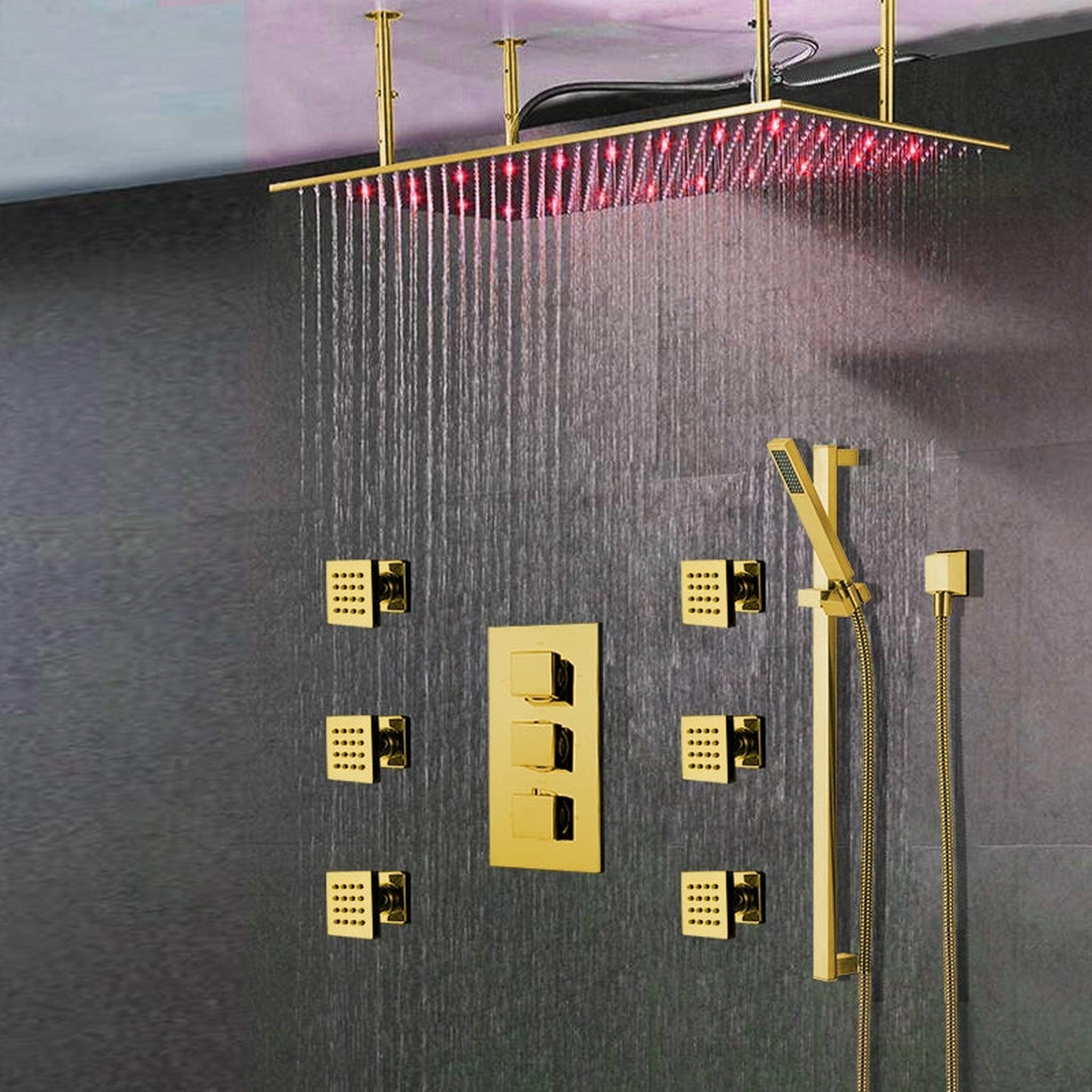 Fontana Saint Denis Gold Large Ceiling Mounted LED Rain Shower System ...