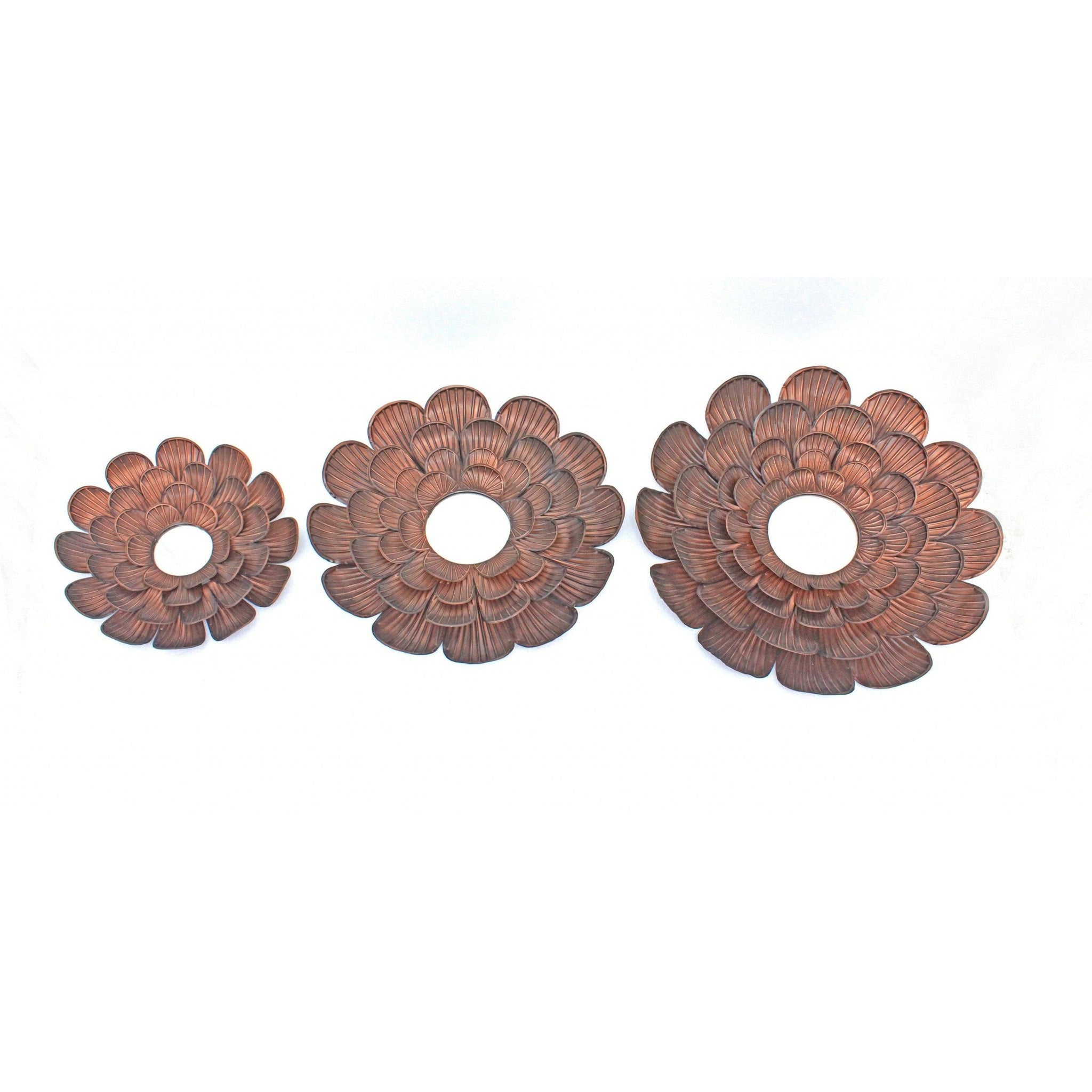 HomeRoots 3 Piece Vintage Metal Blooming Flower Wall Mirror In Copper ...