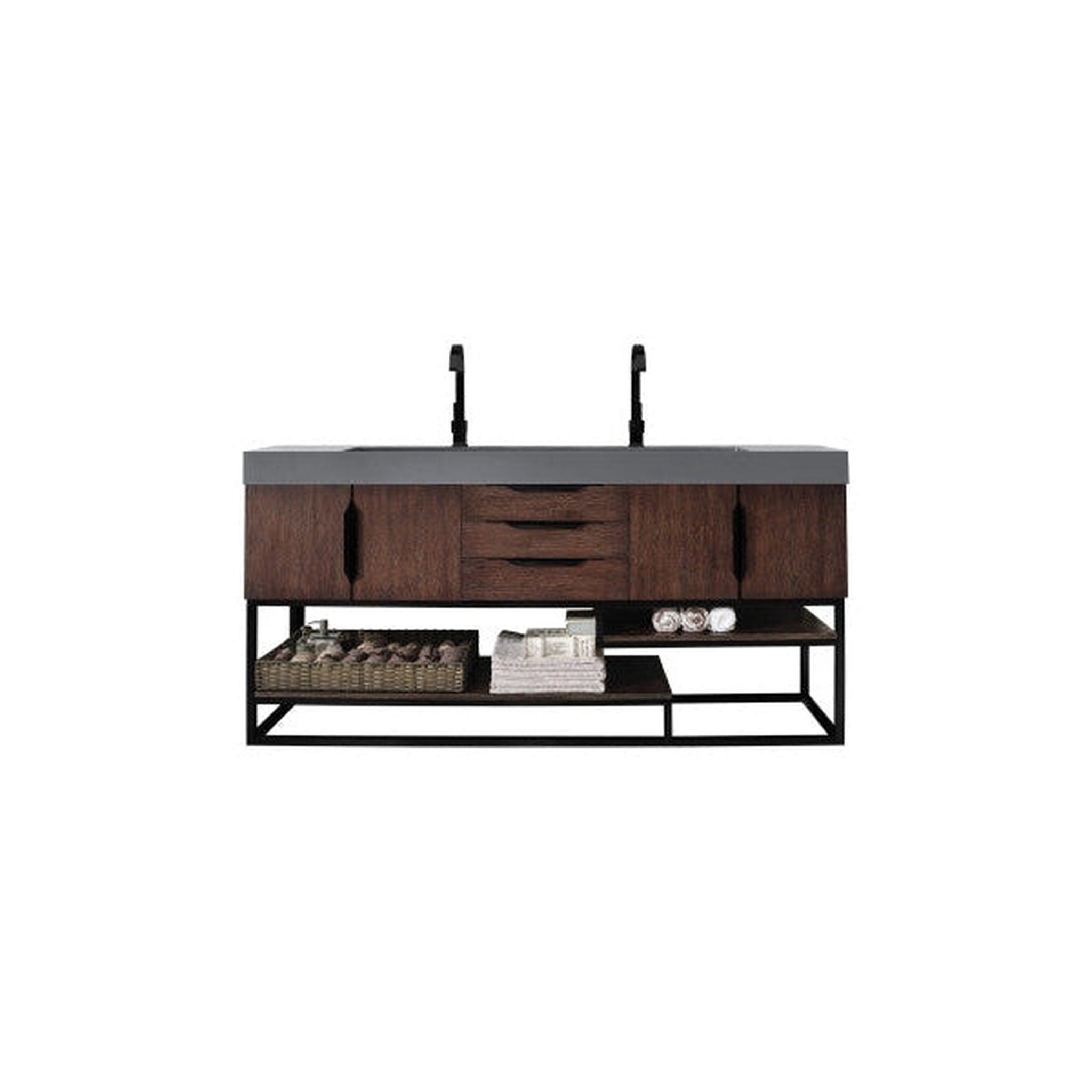 James Martin Columbia 73" Double Coffee Oak Bathroom Vanity With Matte ...