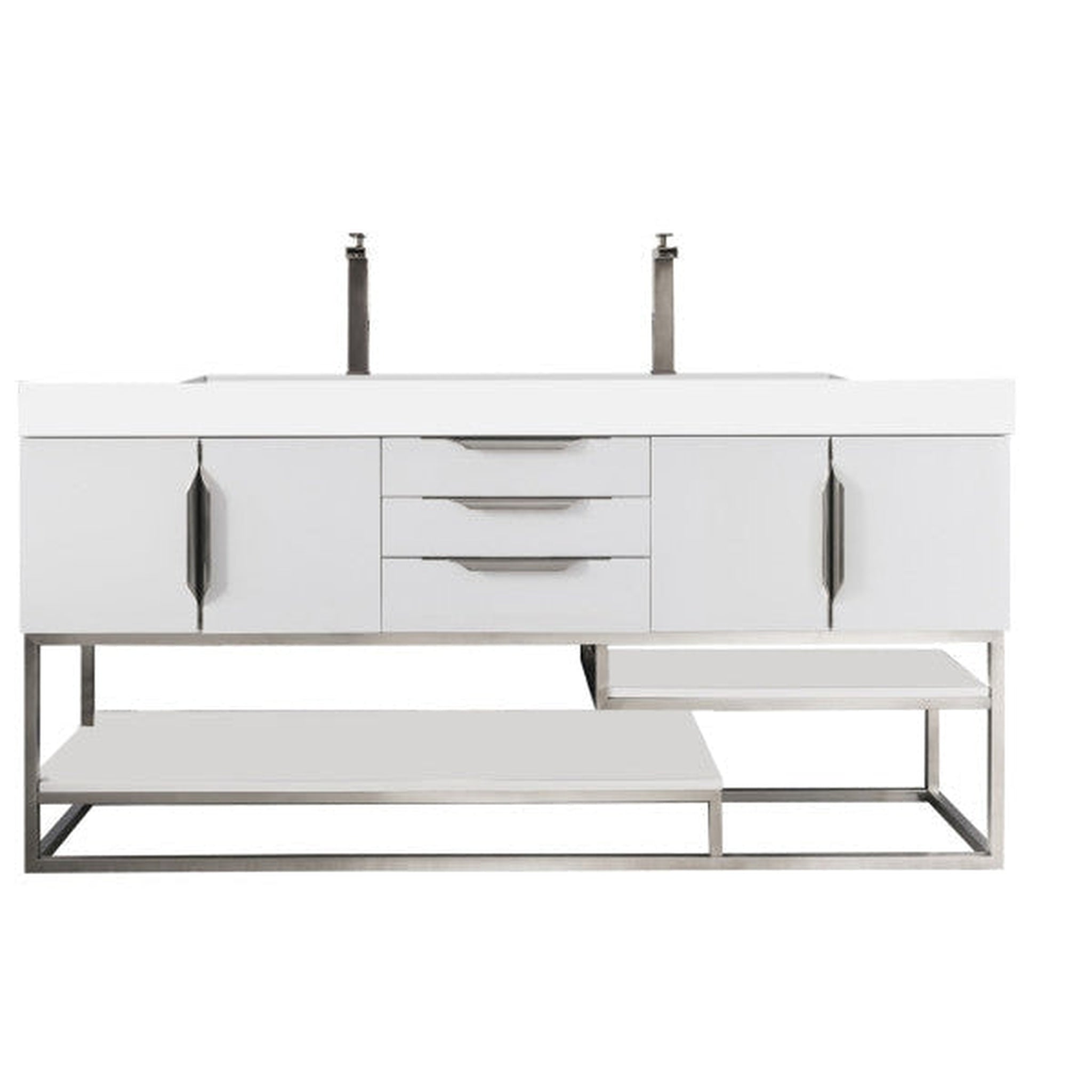 James Martin Columbia 73" Double Glossy White Bathroom Vanity With 6 ...
