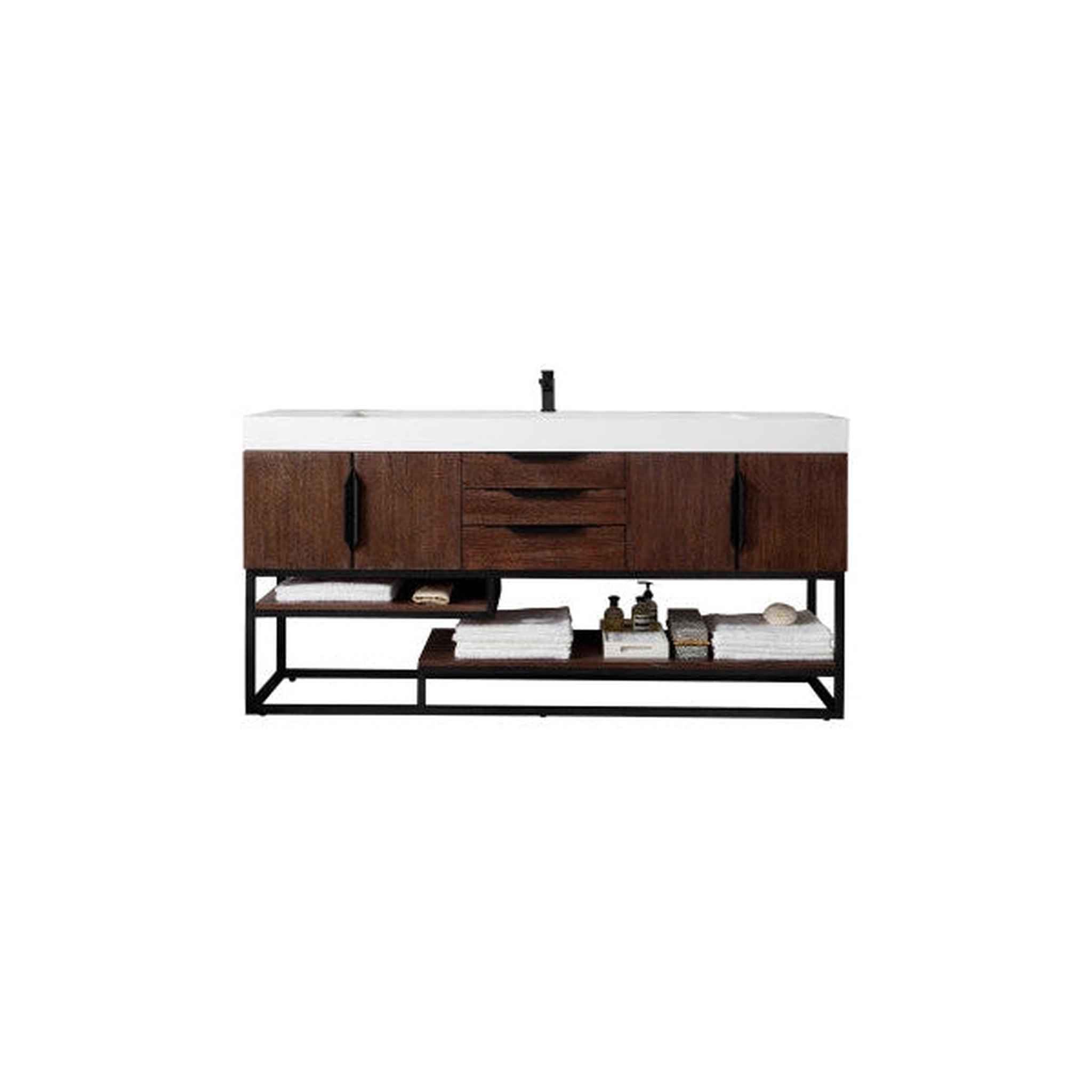 James Martin Columbia 73" Single Coffee Oak Bathroom Vanity With Matte ...
