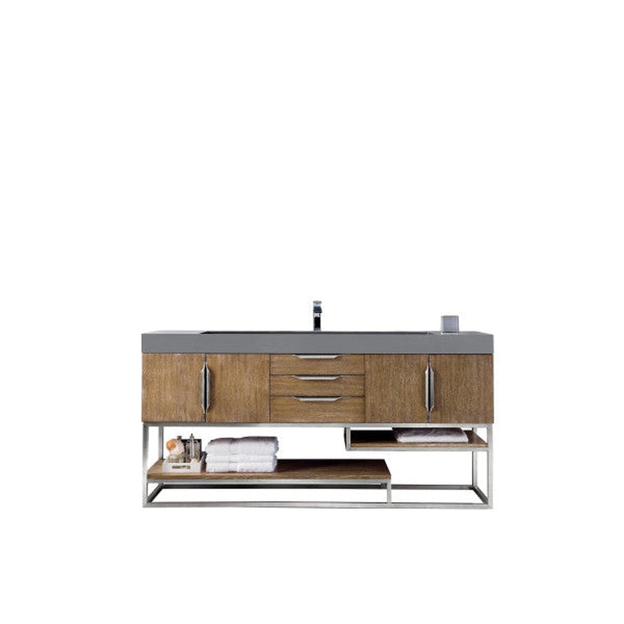James Martin Columbia 73" Single Latte Oak Bathroom Vanity With 6" Glo ...