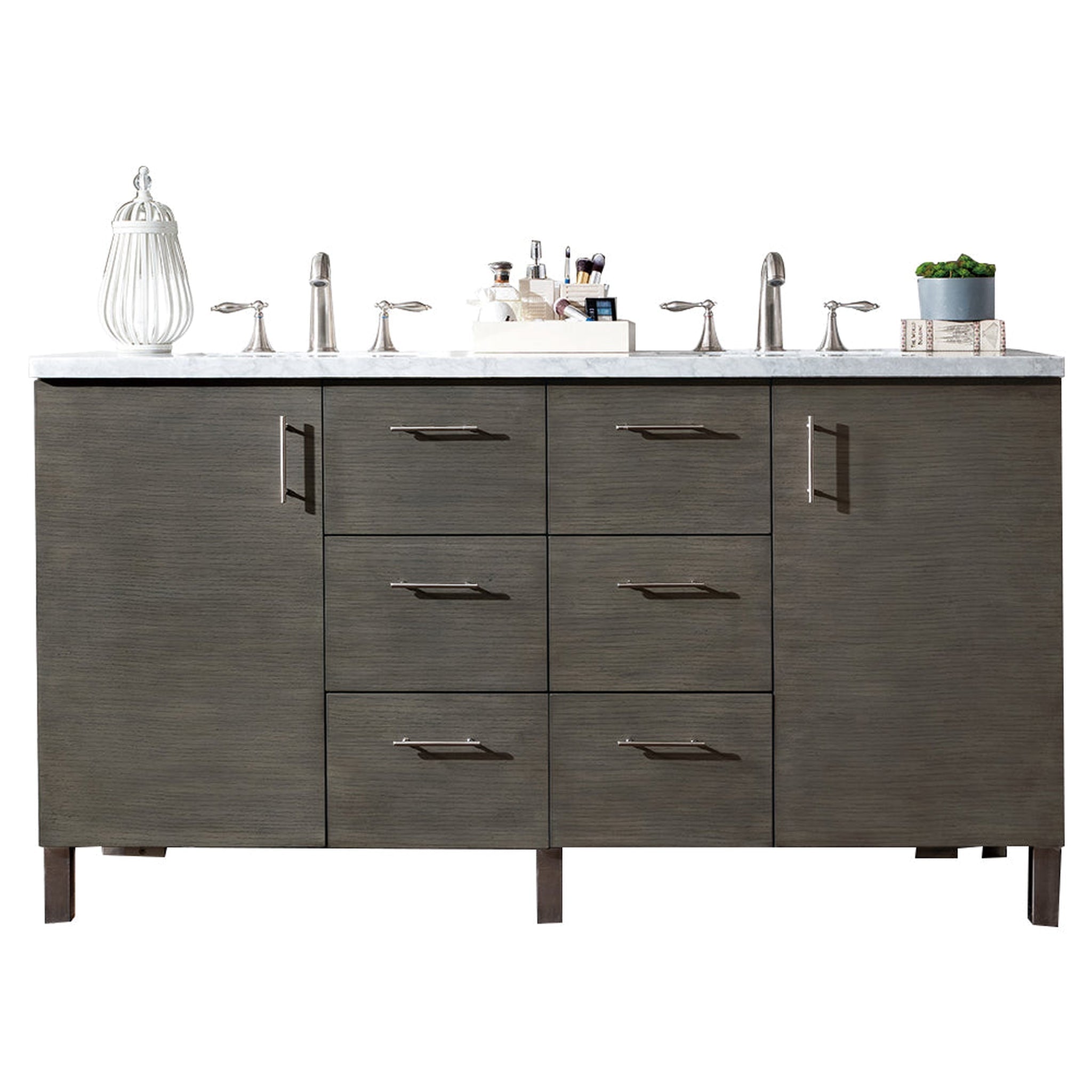 James Martin Metropolitan 60" Double Silver Oak Bathroom Vanity With 1 ...
