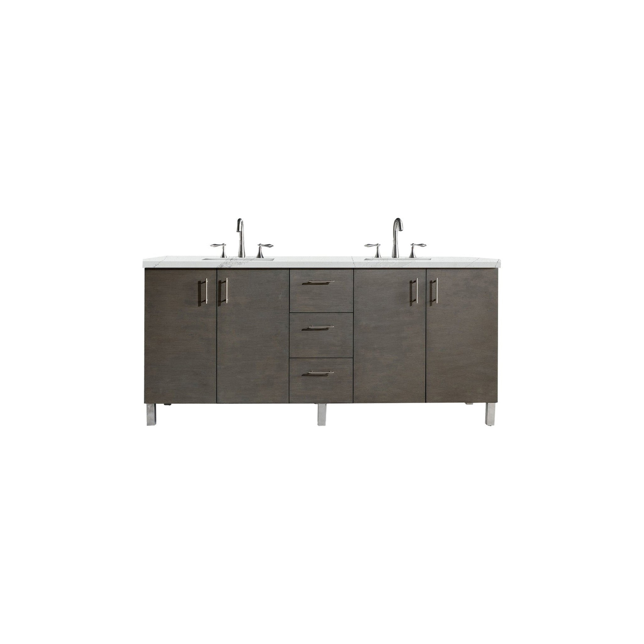 James Martin Metropolitan 72" Double Silver Oak Bathroom Vanity With 1 ...