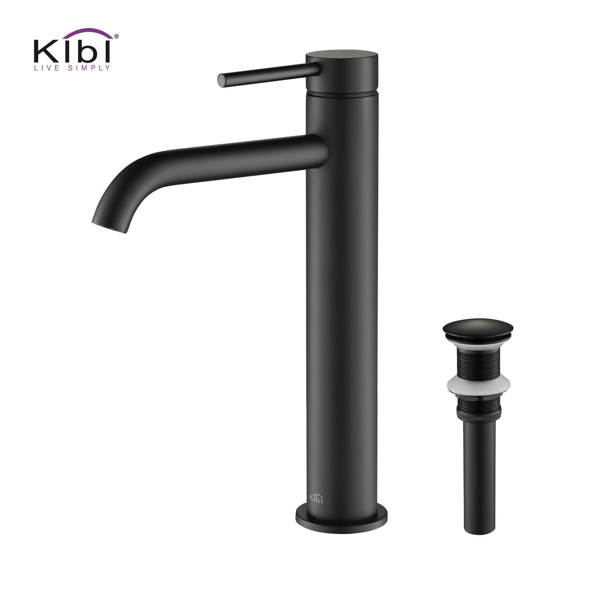 KIBI Circular Single Handle Matte Black Solid Brass Bathroom Vessel Si ...