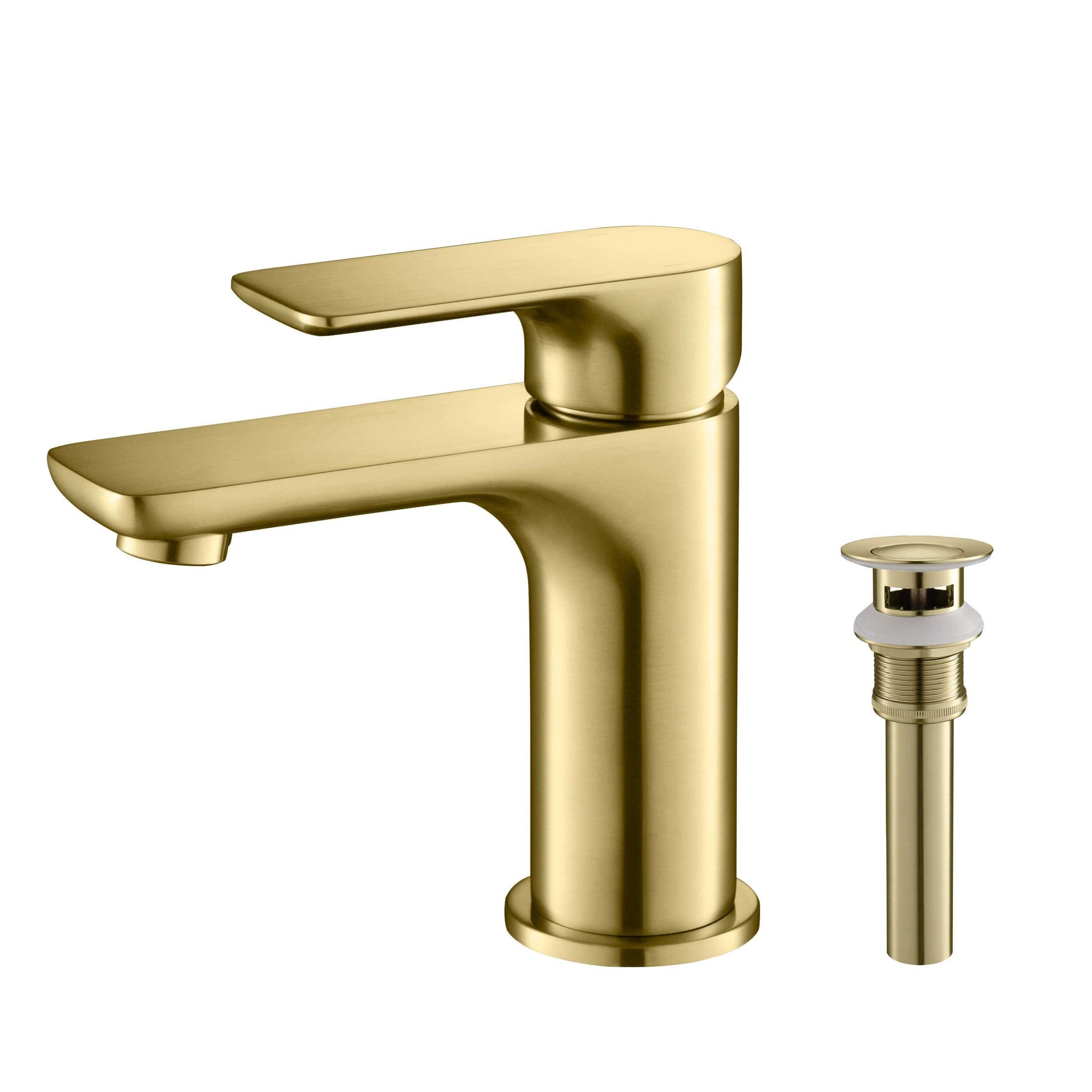 KIBI Tender Single Handle Brushed Gold Solid Brass Bathroom Sink Fauce ...