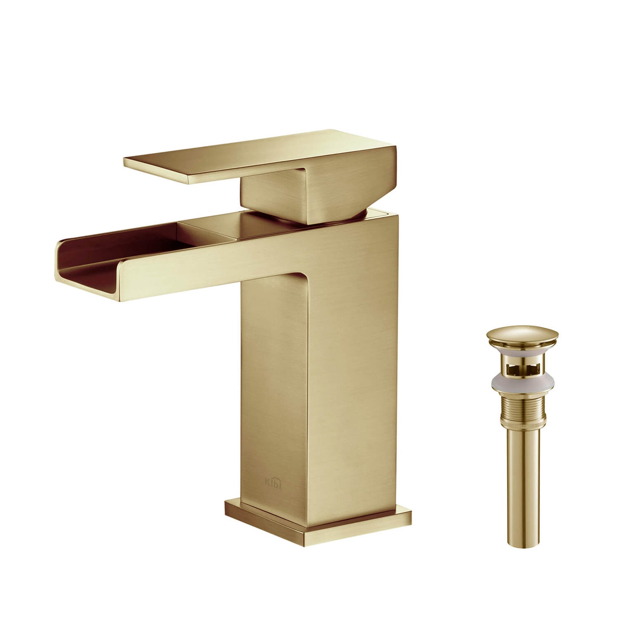 KIBI Waterfall Single Handle Brushed Gold Solid Brass Bathroom Vanity ...